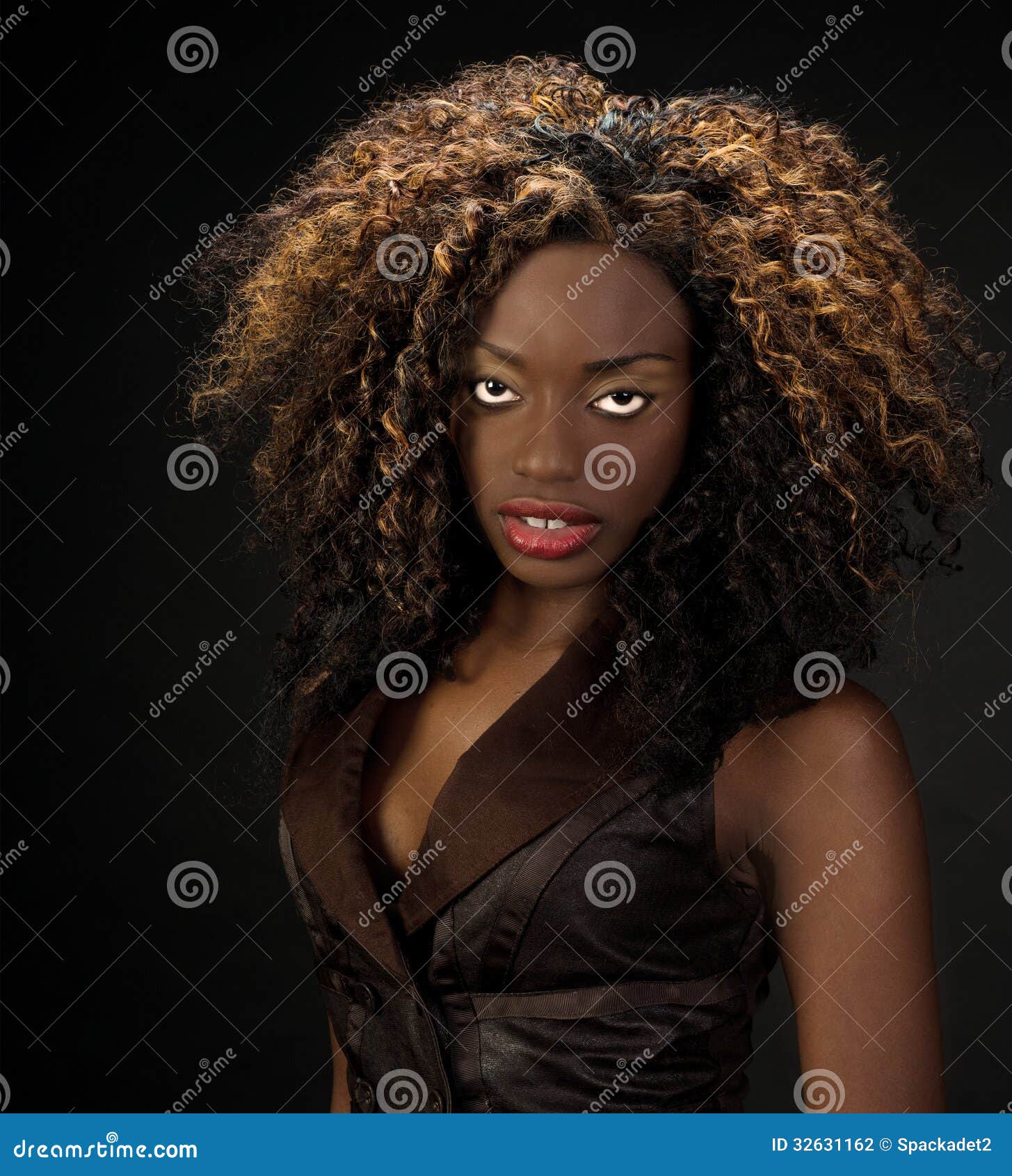 Beautiful African American Woman With Gorgeous Lips And Big Hair Stock