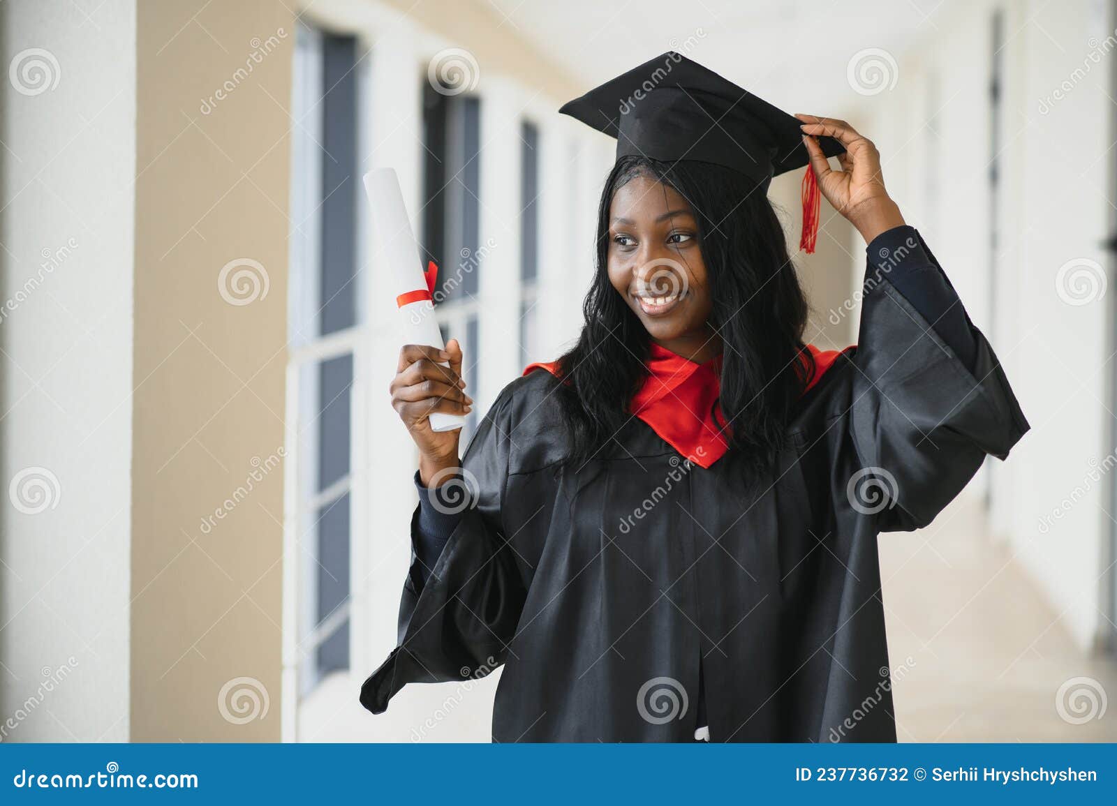 Beautiful African Female Student with Graduation Certificate Stock ...