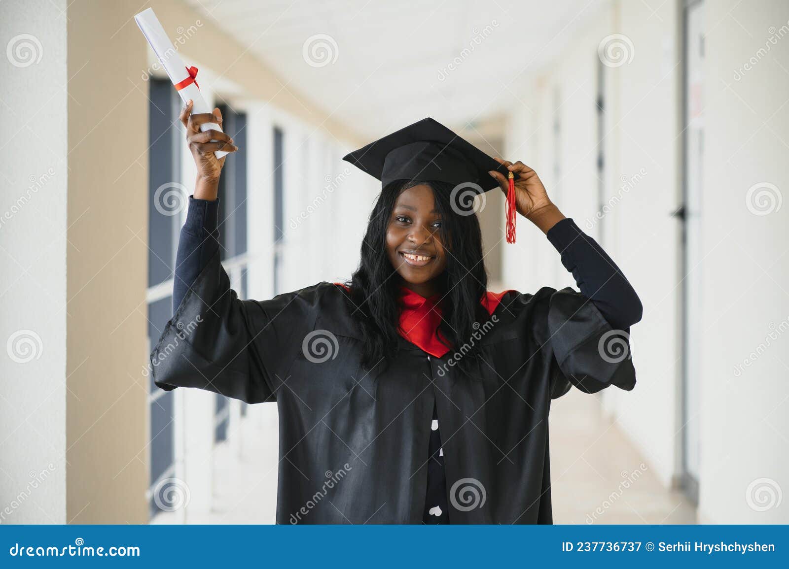 Beautiful African Female Student with Graduation Certificate Stock ...
