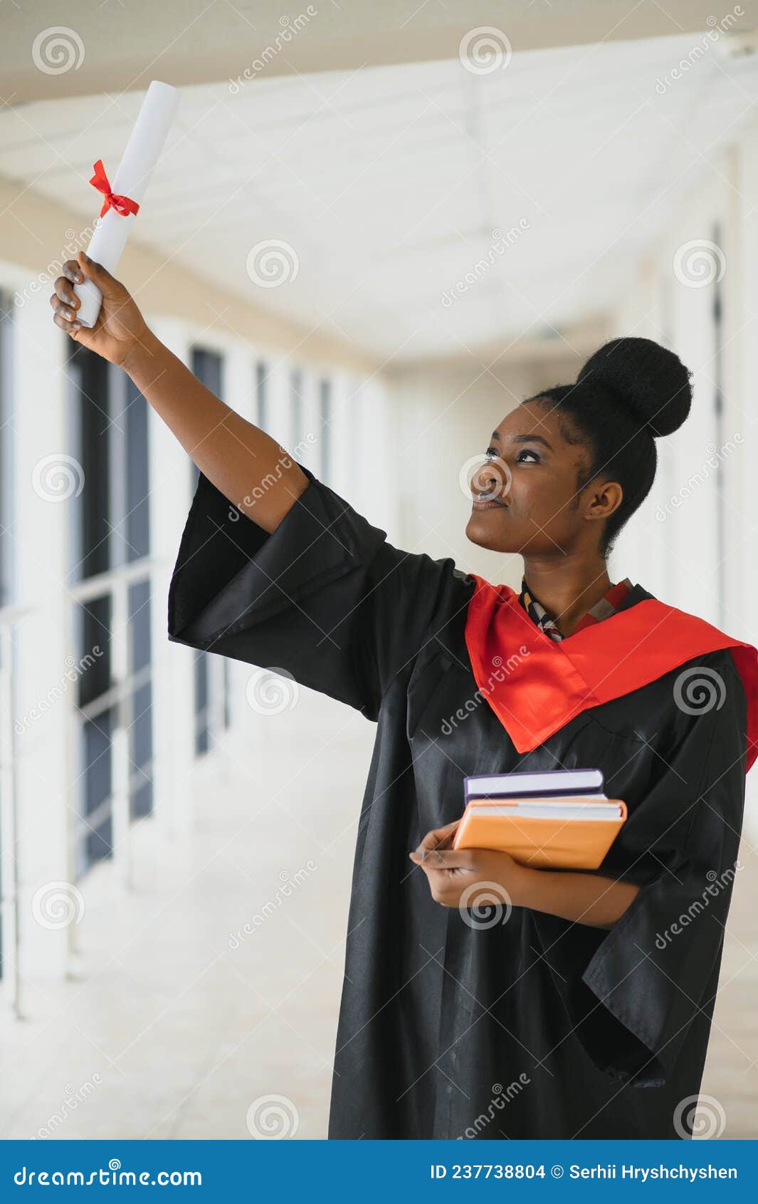 Beautiful African Female Student with Graduation Certificate Stock ...
