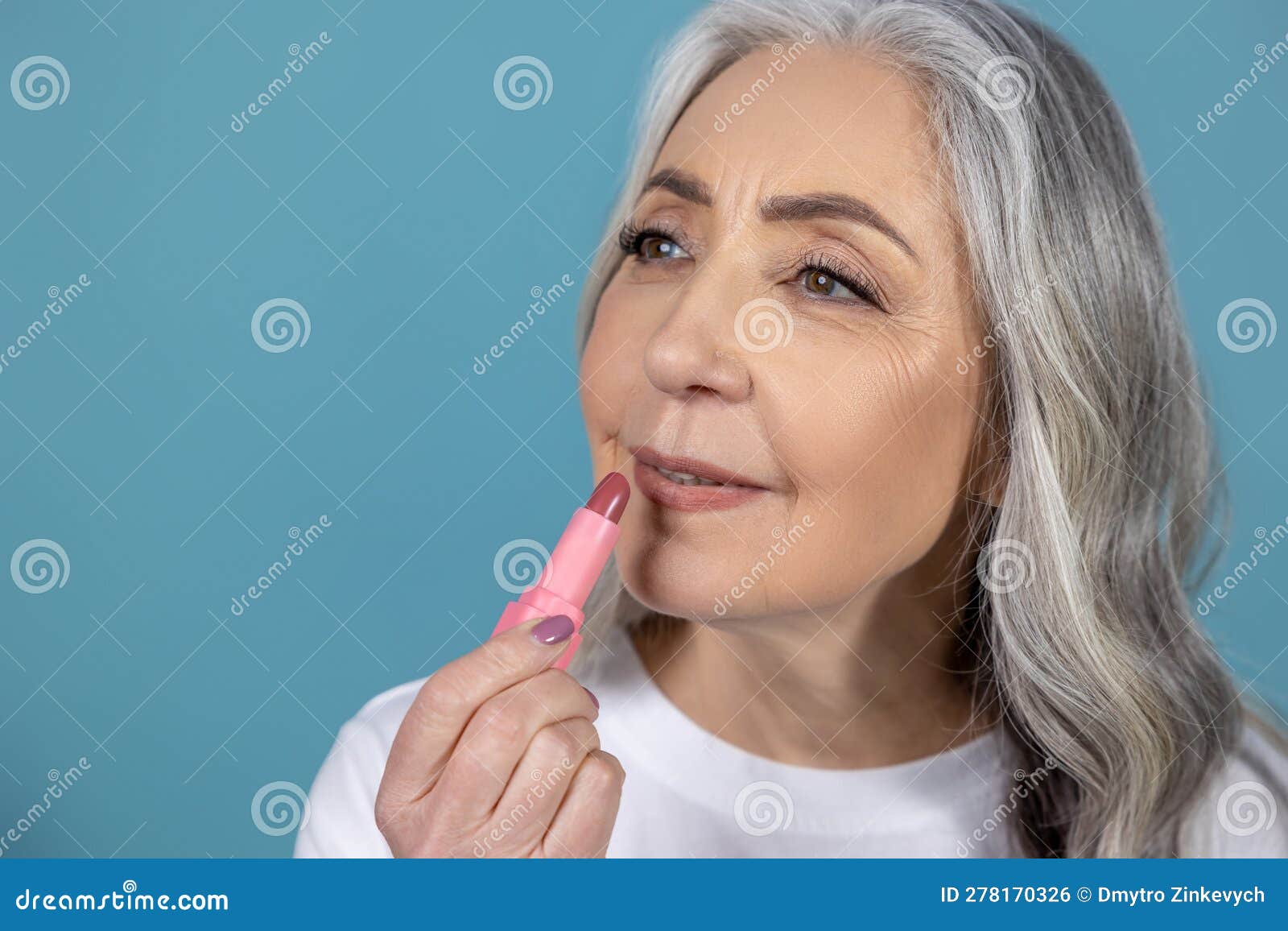 Beautiful Aging Woman with Lipstick Doing Makeup Stock Photo - Image of female, caucasian: 278170326