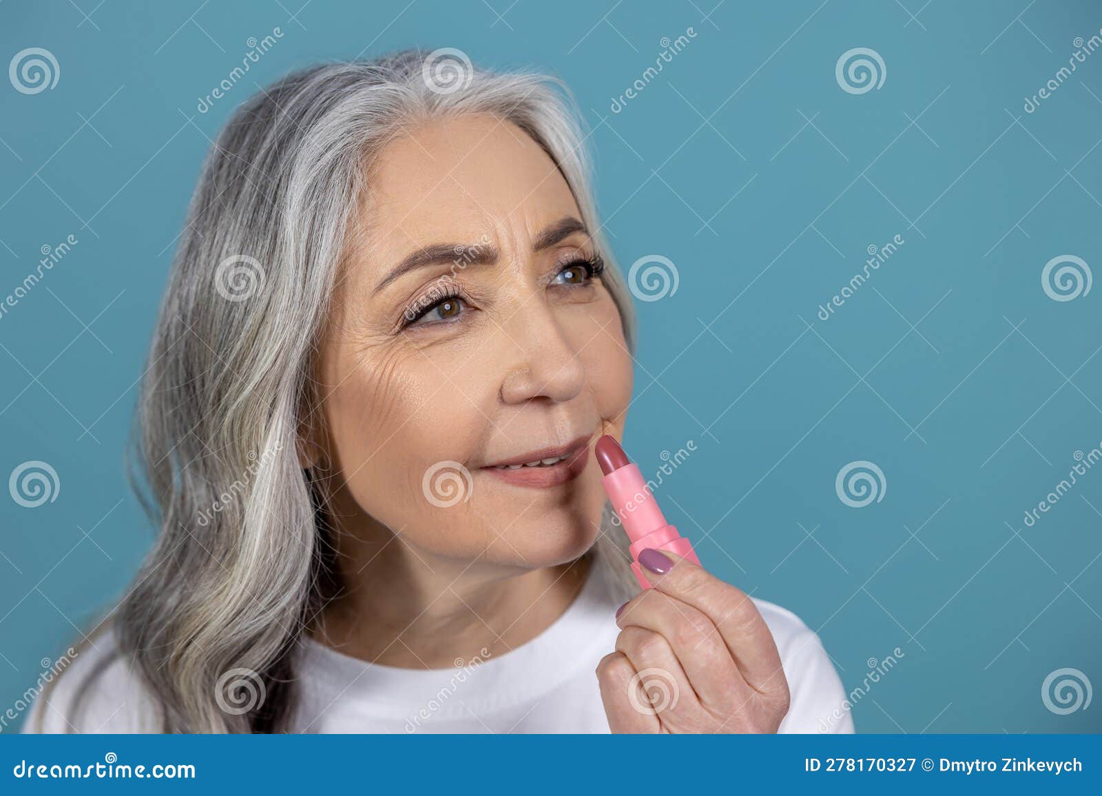 Beautiful Aging Woman with Lipstick Doing Makeup Stock Image - Image of ...