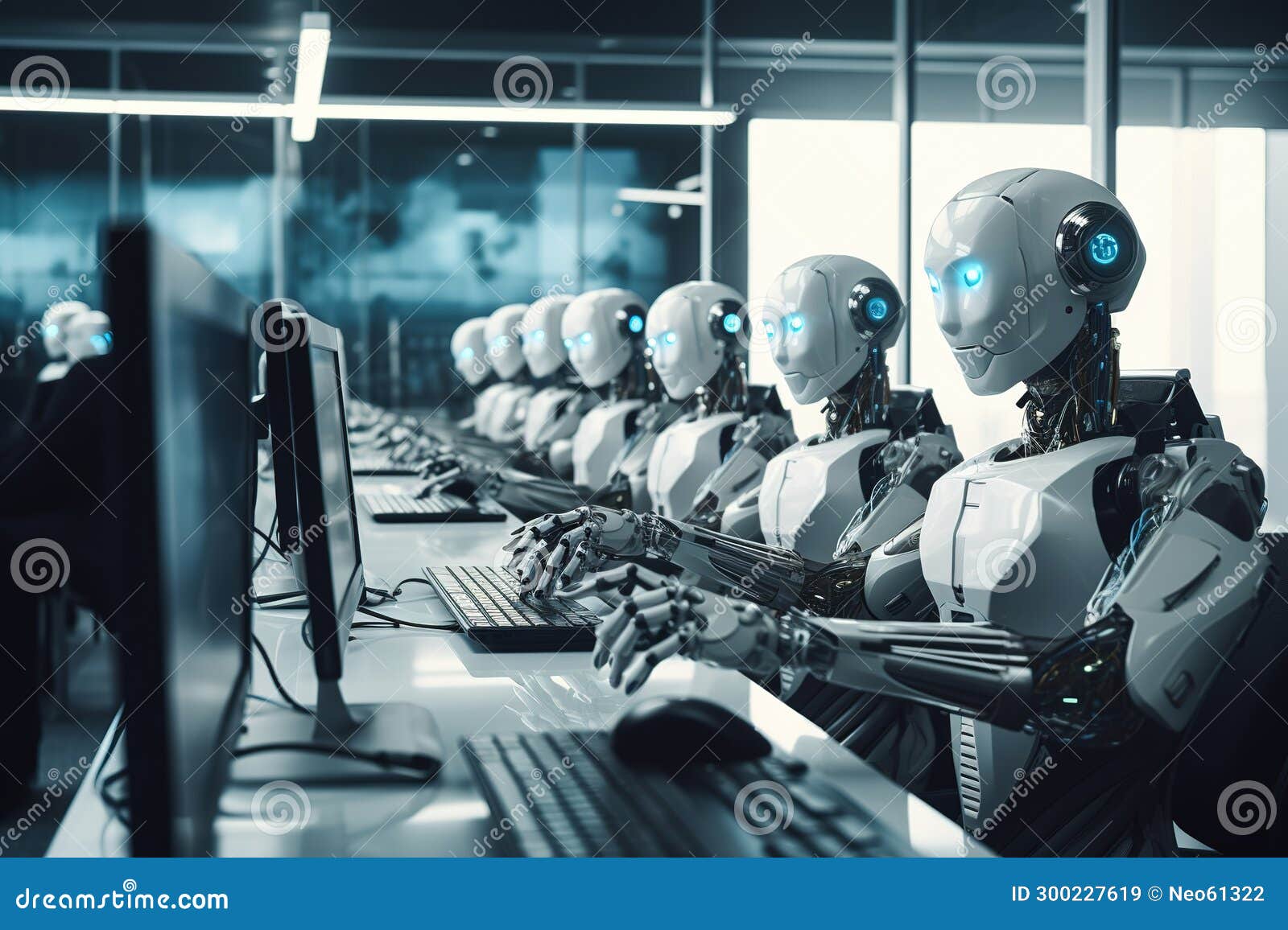 AI Robots Using Multiple Computers Working Monitoring Data in Office ...