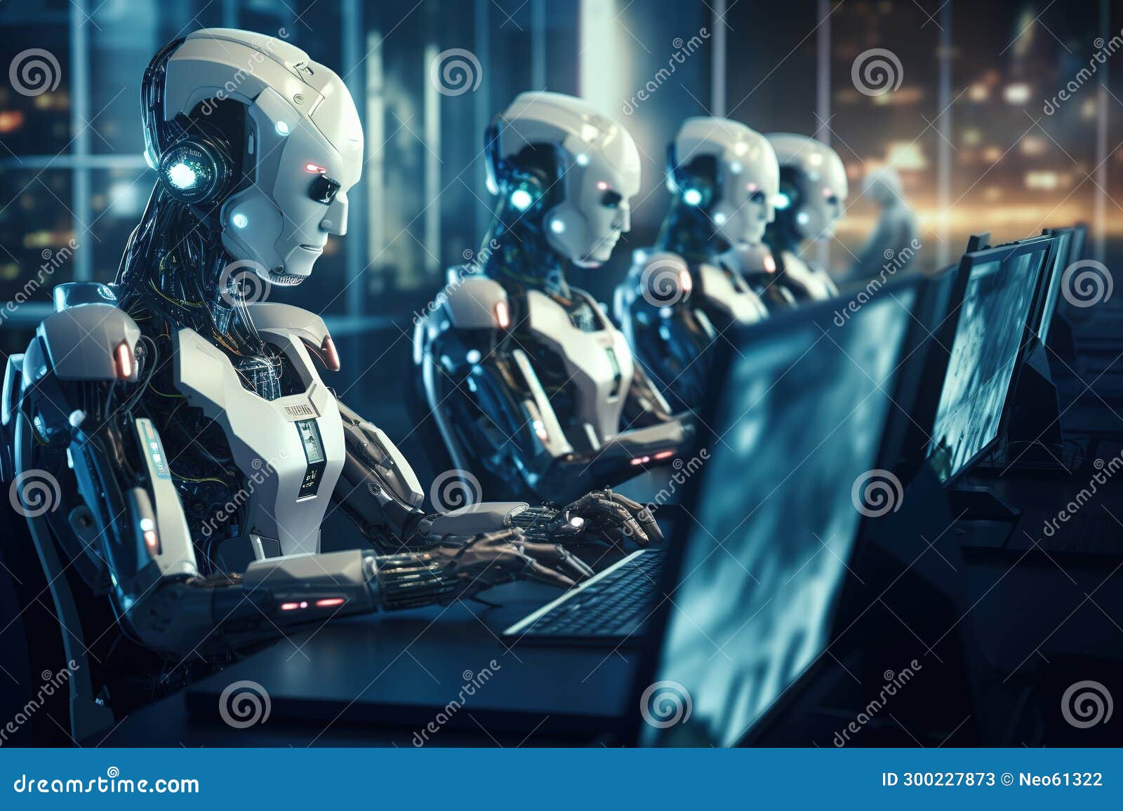 AI Robots Using Multiple Computers Working Monitoring Data in Office ...