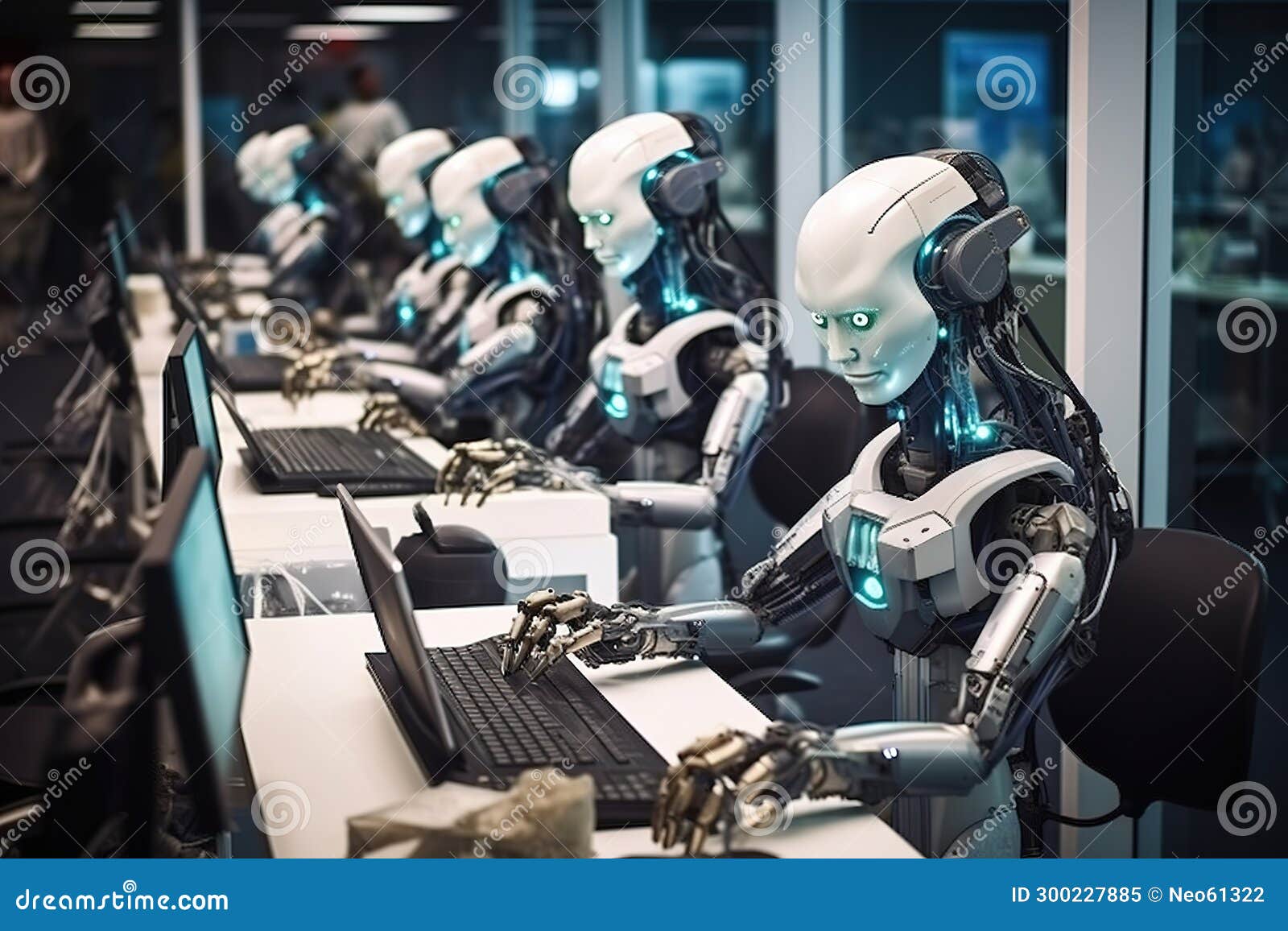AI Robots Using Multiple Computers Working Monitoring Data in Office ...