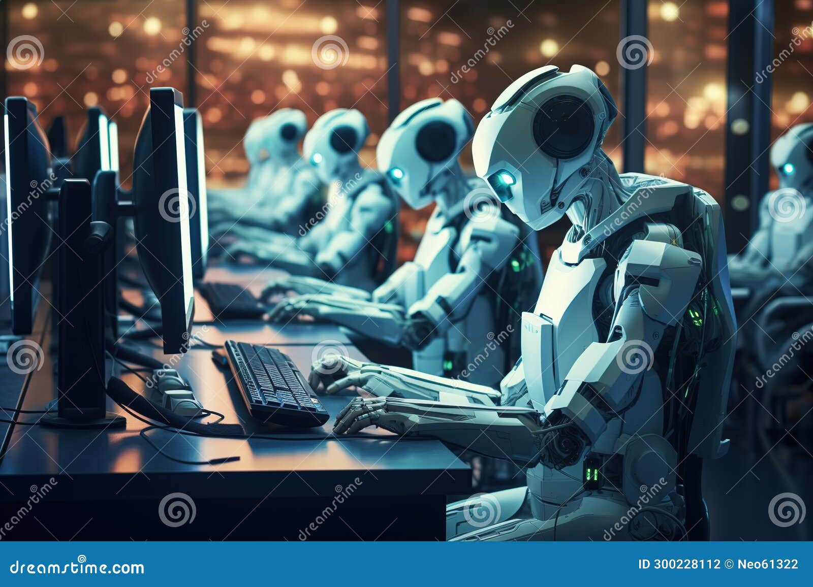 AI Robots Using Multiple Computers Working Monitoring Data in Office ...