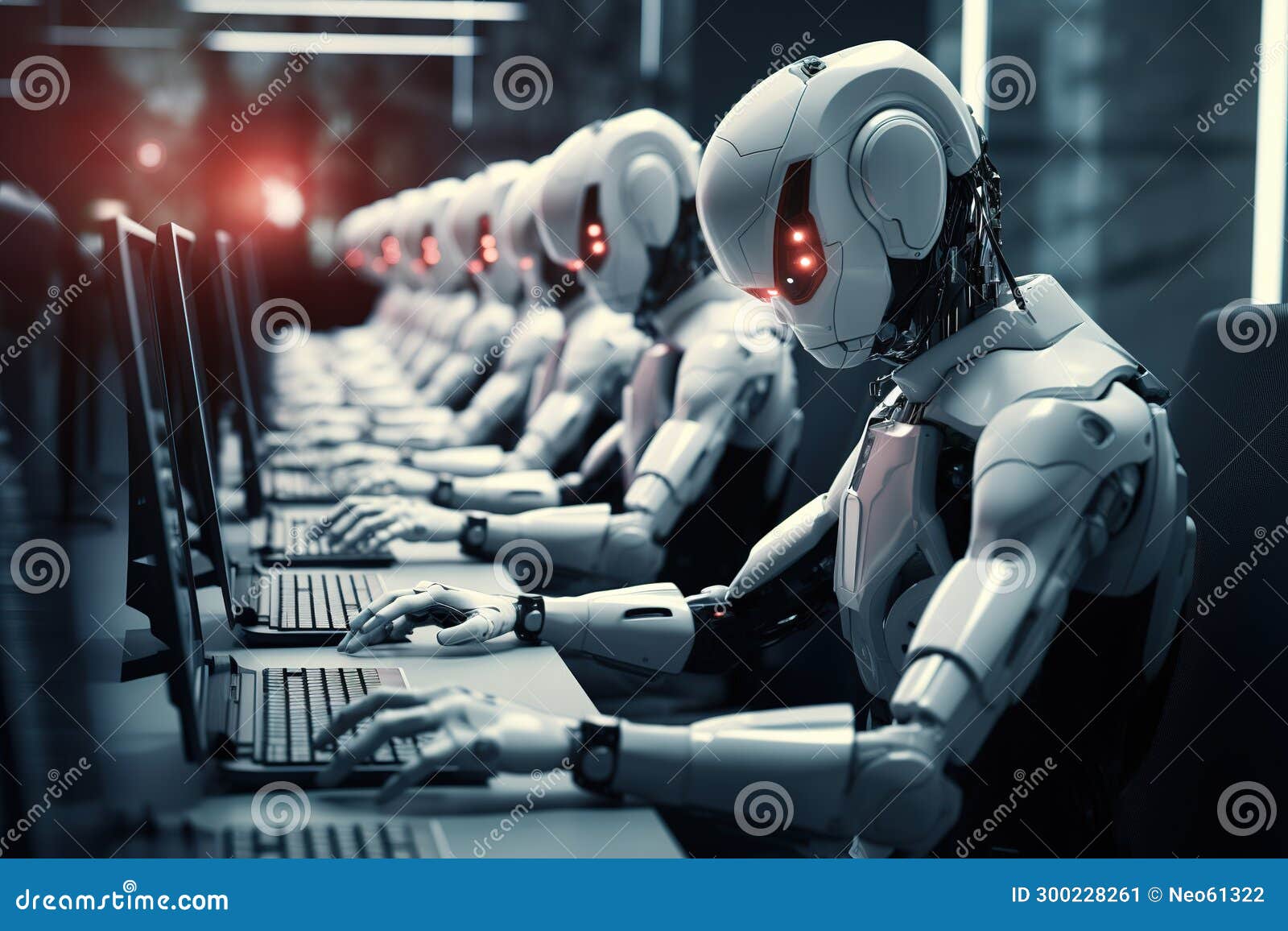 AI Robots Using Multiple Computers Working Monitoring Data in Office ...