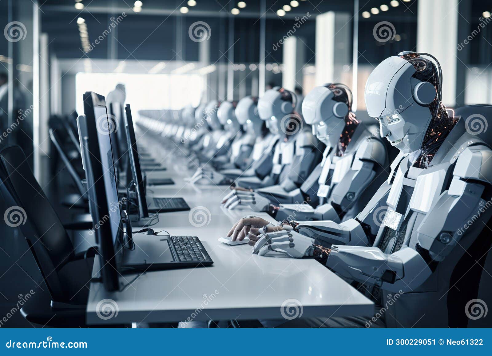 AI Robots Using Multiple Computers Working Monitoring Data in Office ...