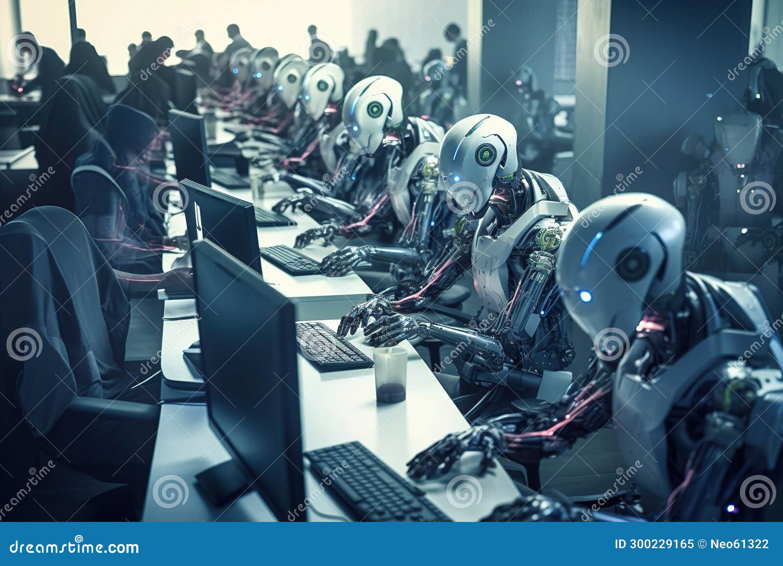 AI Robots Using Multiple Computers Working Monitoring Data in Office ...