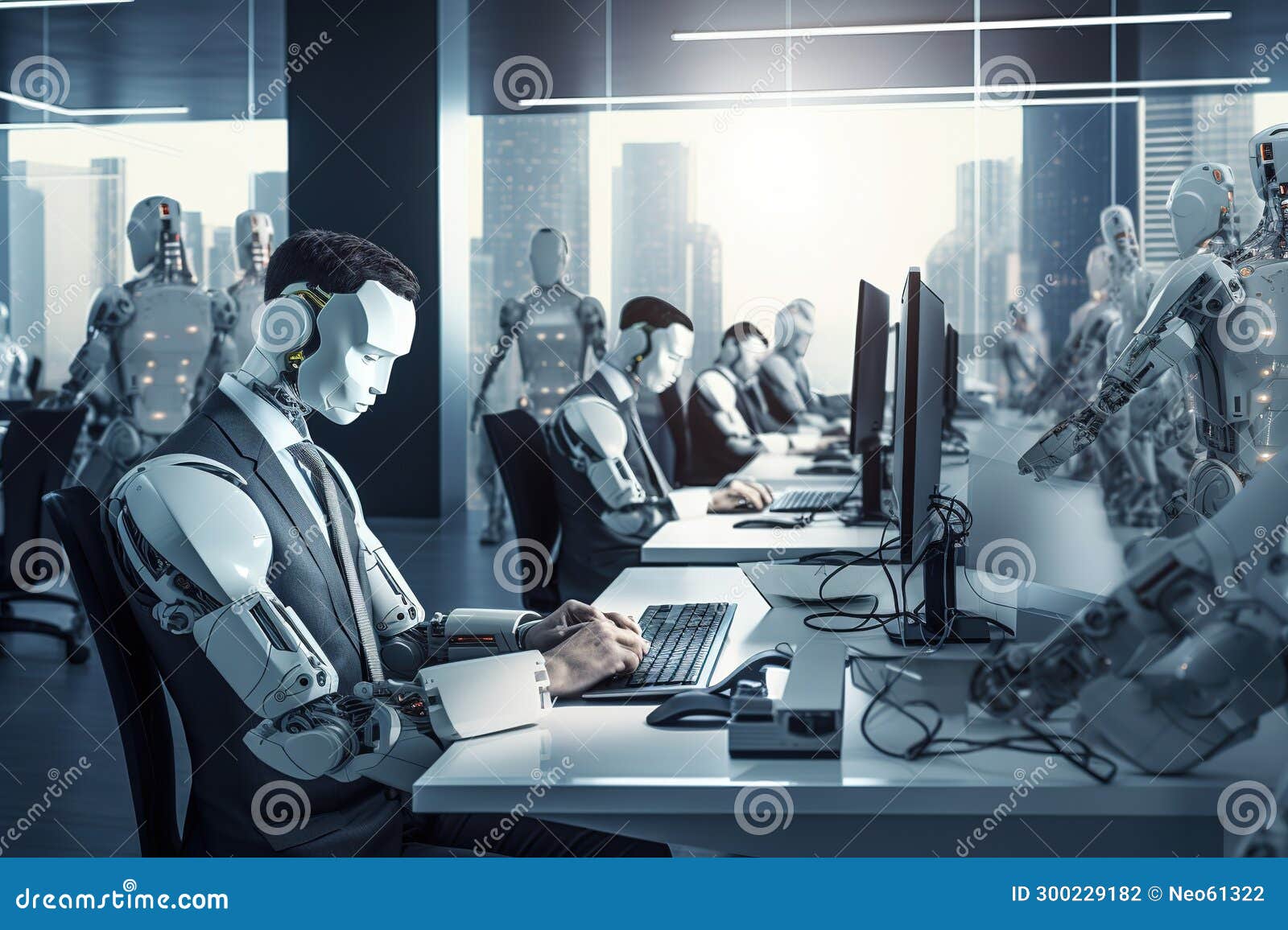AI Robots Using Multiple Computers Working Monitoring Data in Office ...