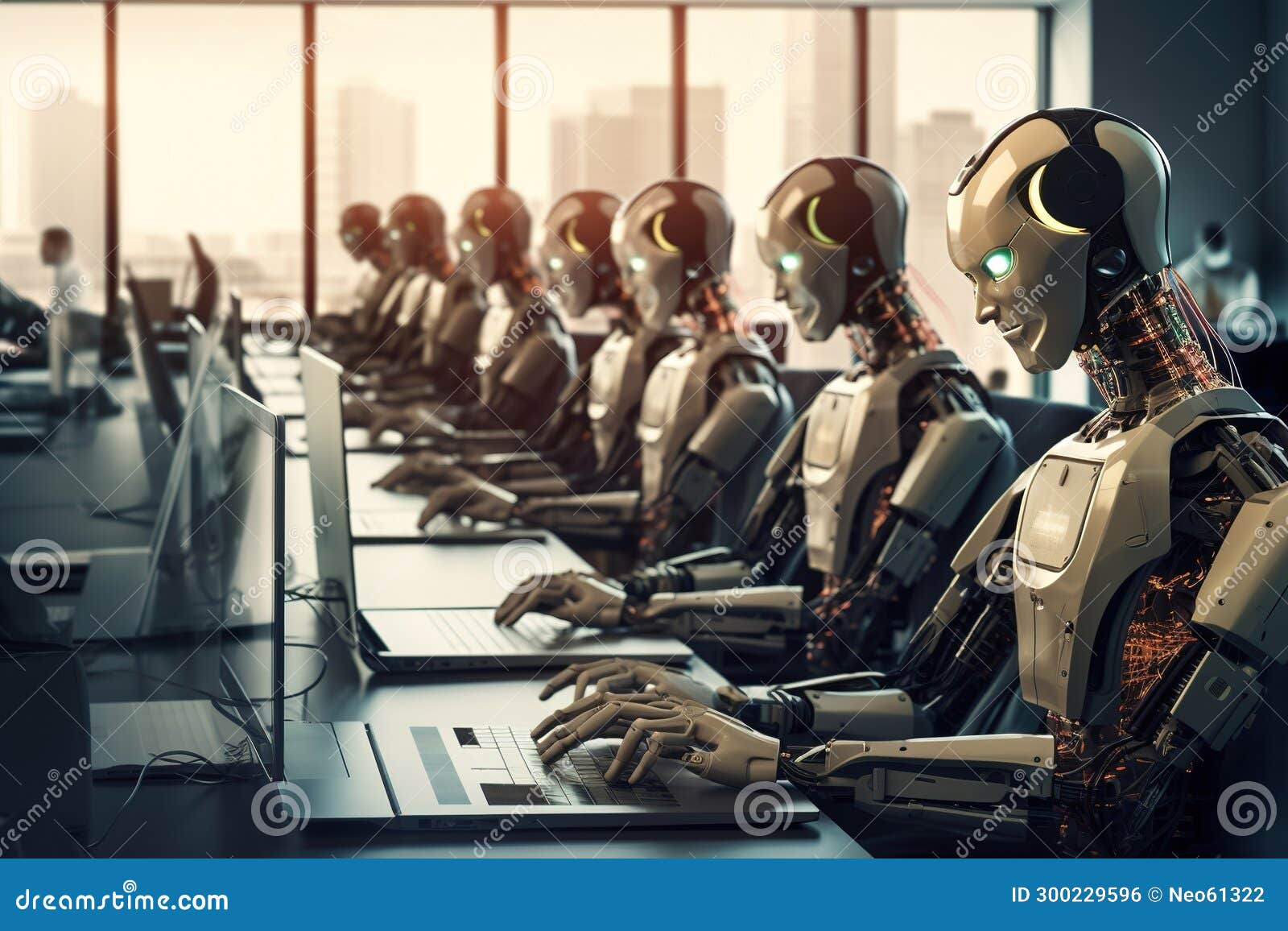 AI Robots Using Multiple Computers Working Monitoring Data in Office ...