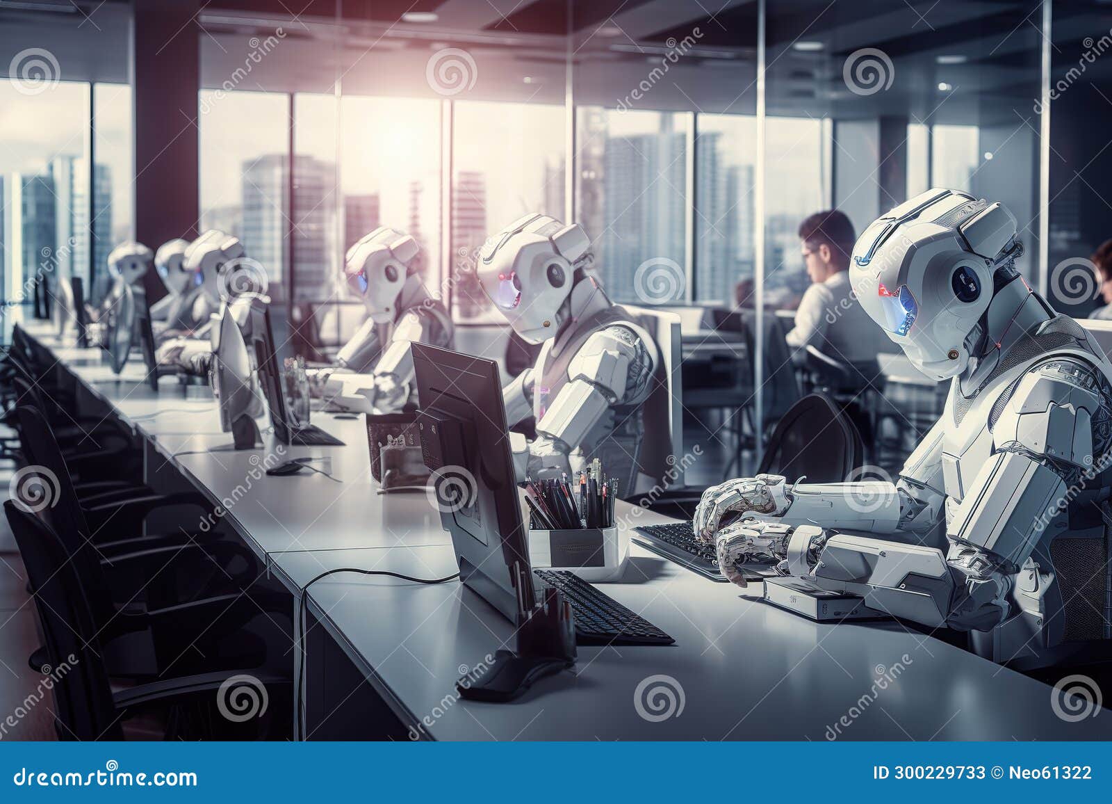 AI Robots Using Multiple Computers Working Monitoring Data in Office ...