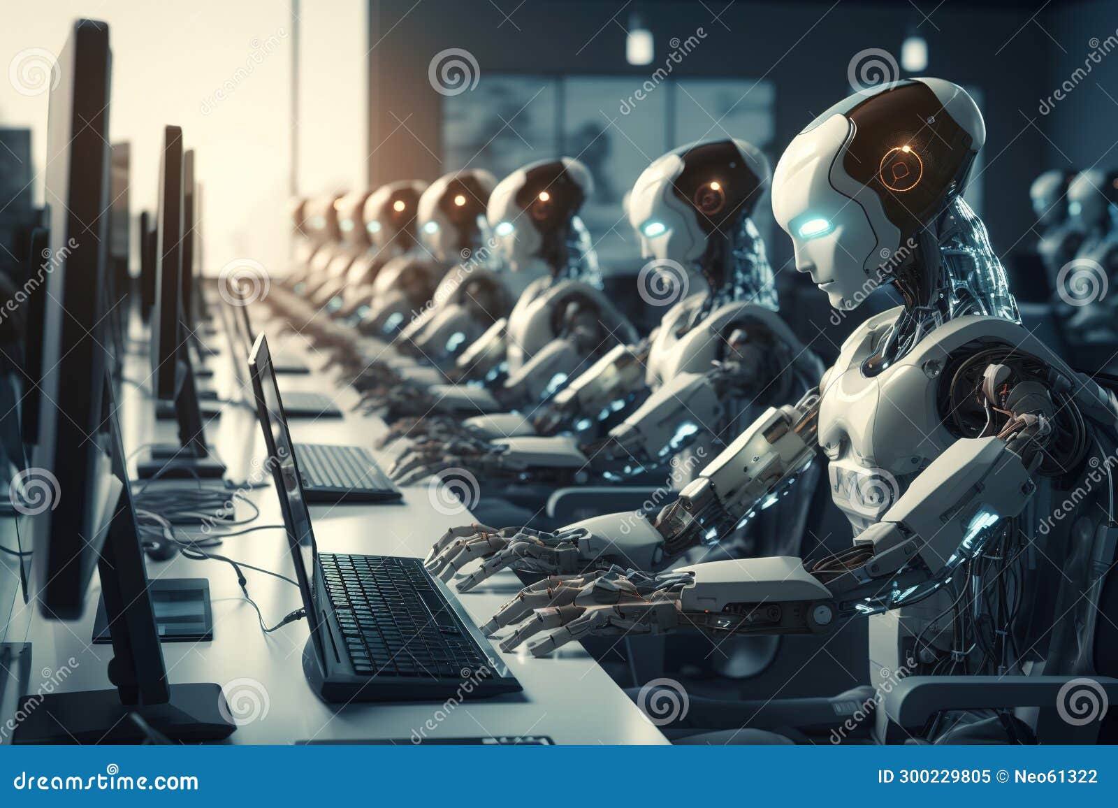 AI Robots Using Multiple Computers Working Monitoring Data in Office ...