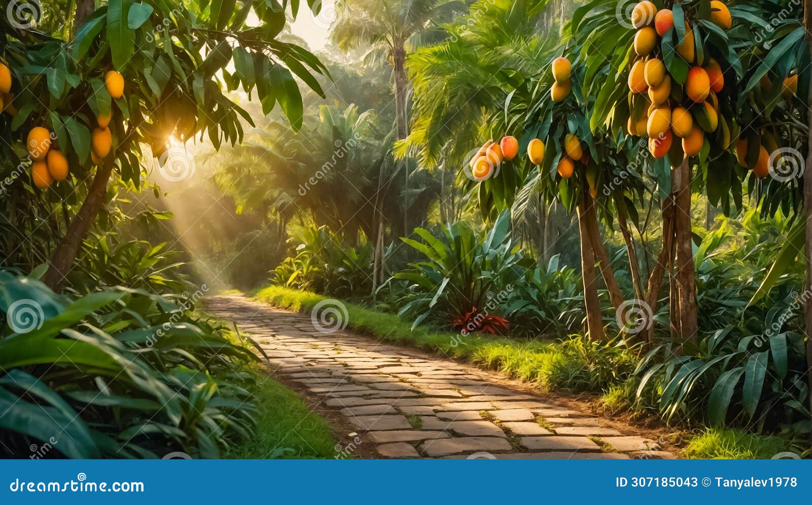 Beautiful Alley with Mango Trees in the Garden Stock Illustration ...