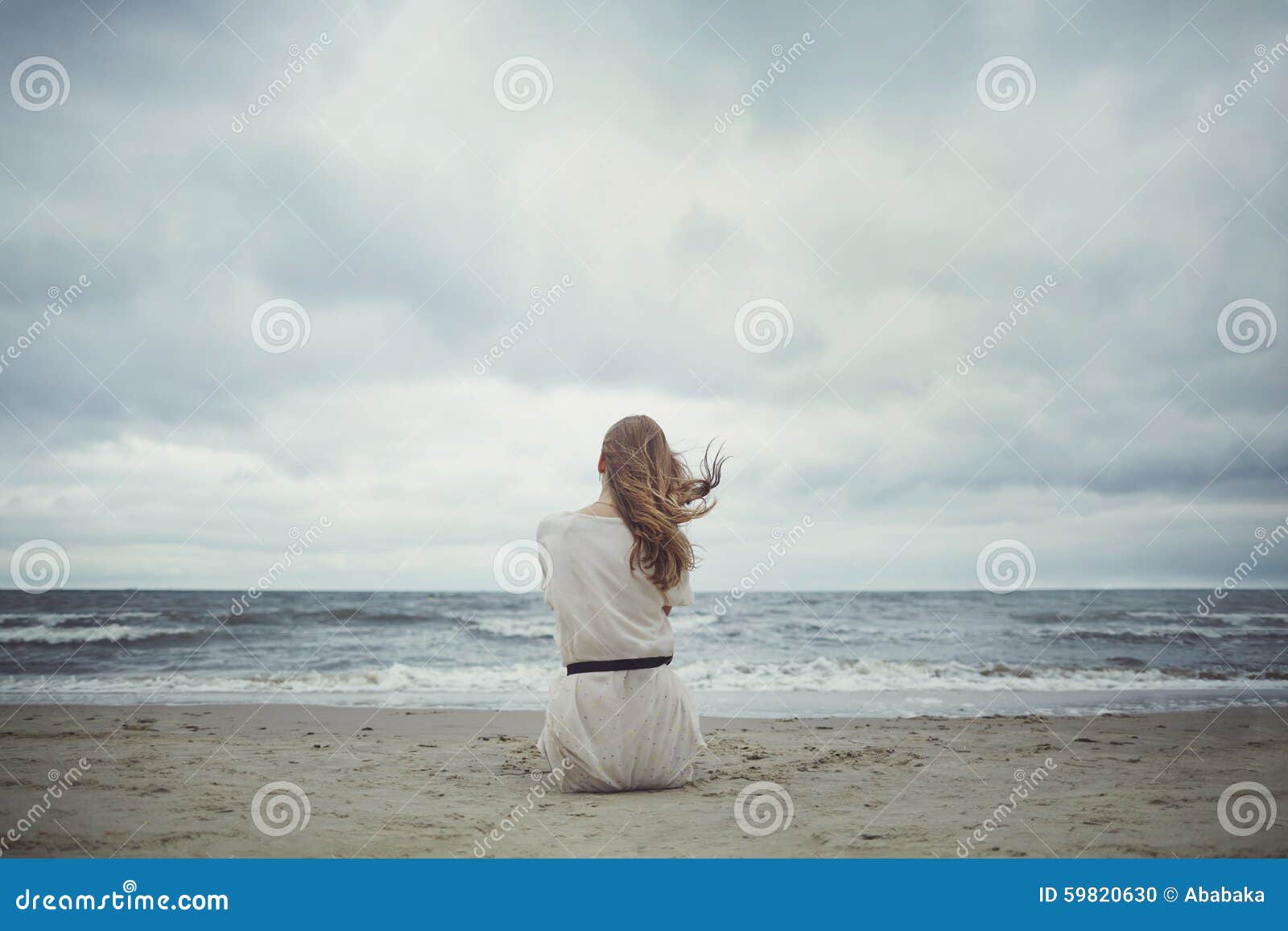Beautiful Alone Girl on the Beach Stock Photo - Image of beautiful ...