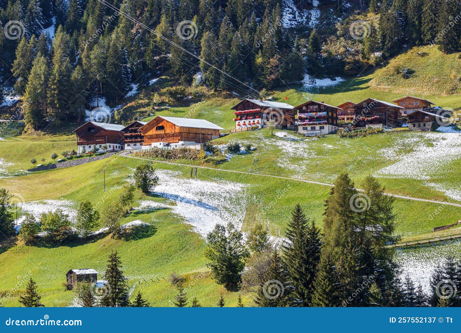 Beautiful Alp Village on a Mountainside Stock Image - Image of woodland ...