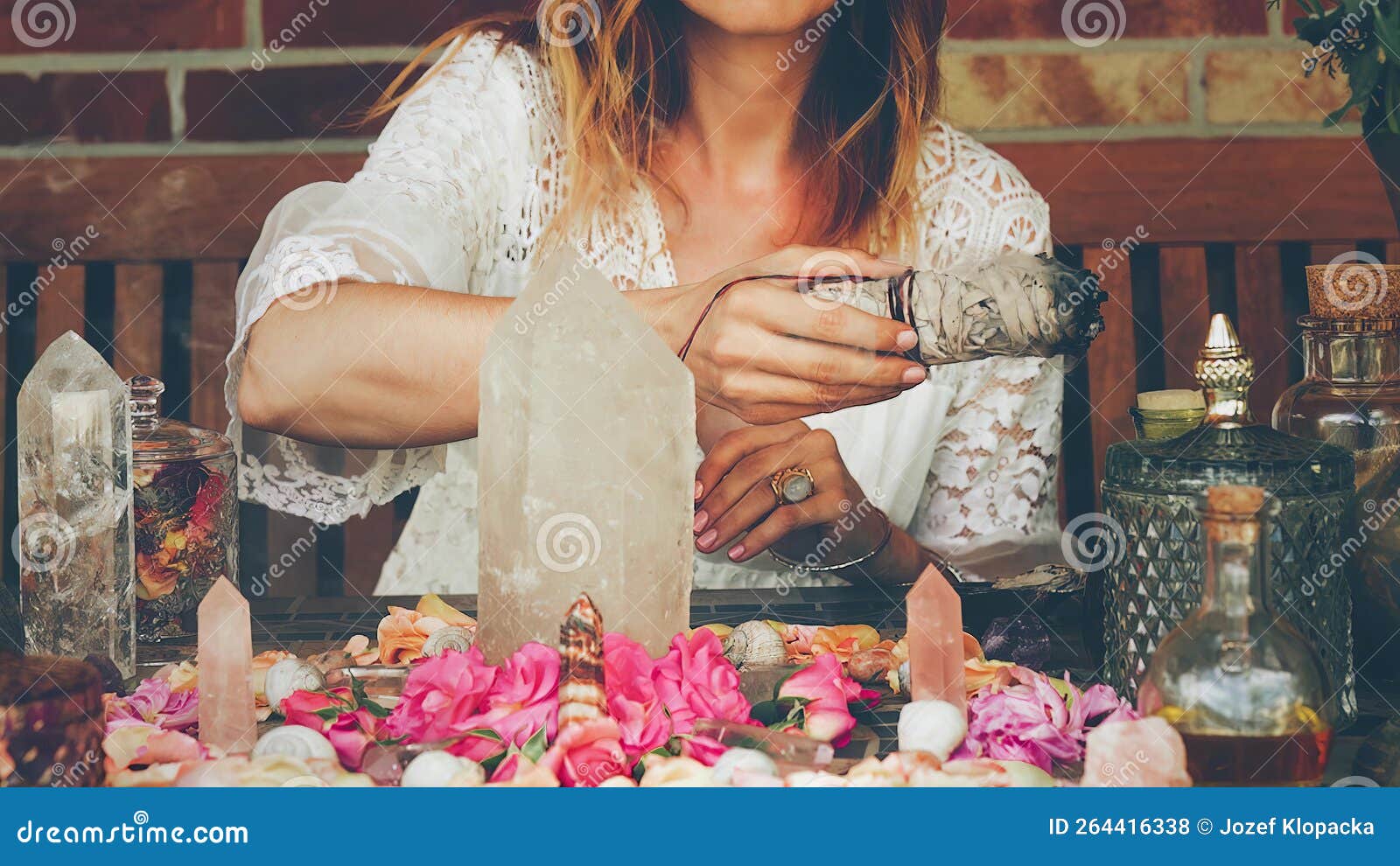Beautiful Altar with Crystals and Rose Flowers. Stock Photo - Image of ...
