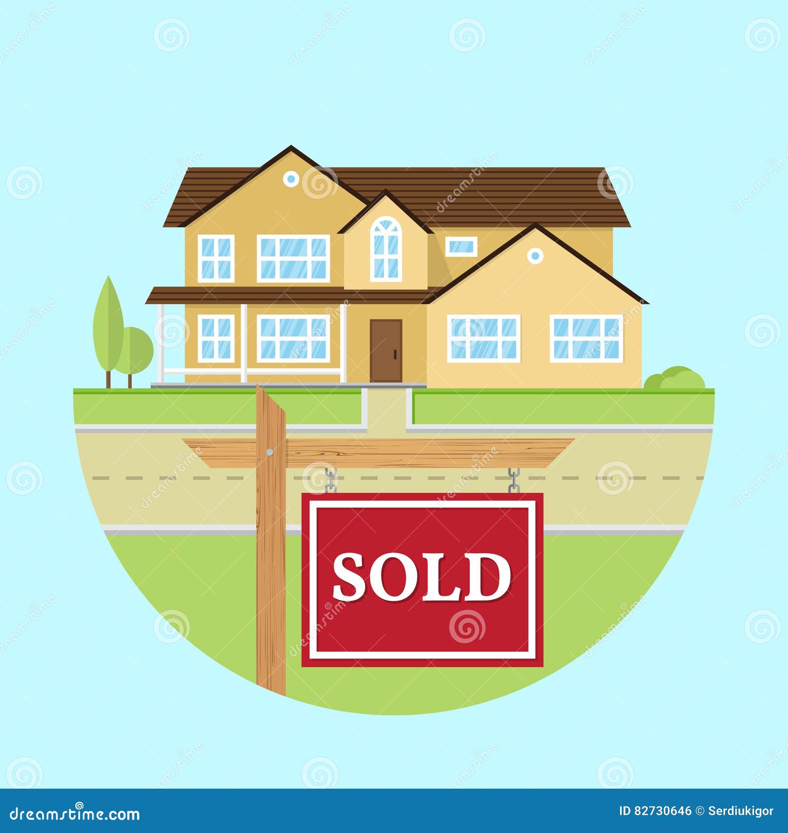 Beautiful American House on the Blue Background with SOLD Sign Stock ...