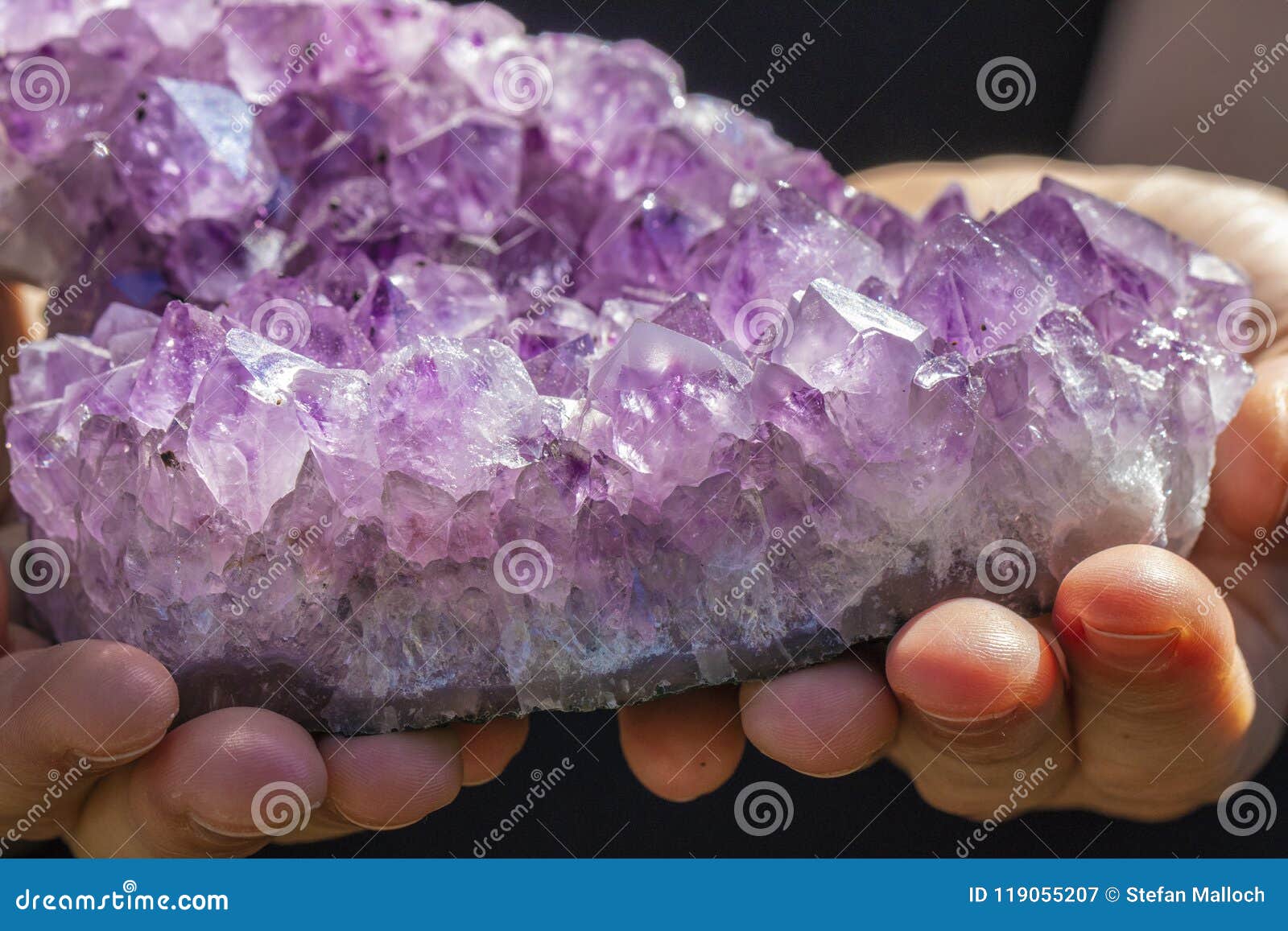 Beautiful Amethyst Crystal Close Up in Hands Stock Image - Image of ...