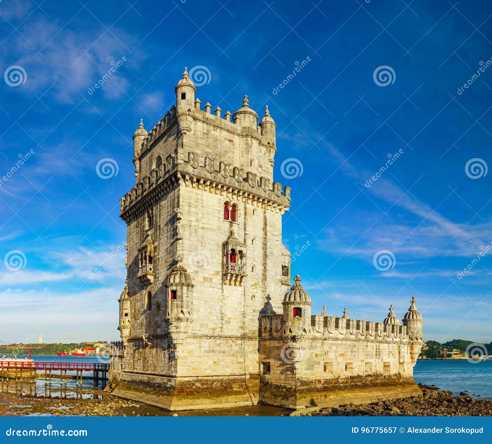 Beautiful Ancient Belem Tower Panoramic View at Sunset, Lisbon Stock ...