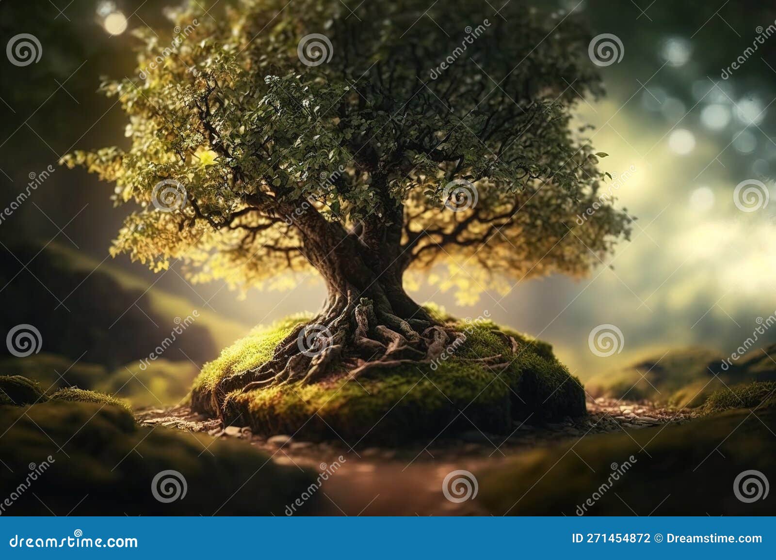 Beautiful Ancient Tree, at Dawn, with Lush Green Leaves. Ai Generated ...