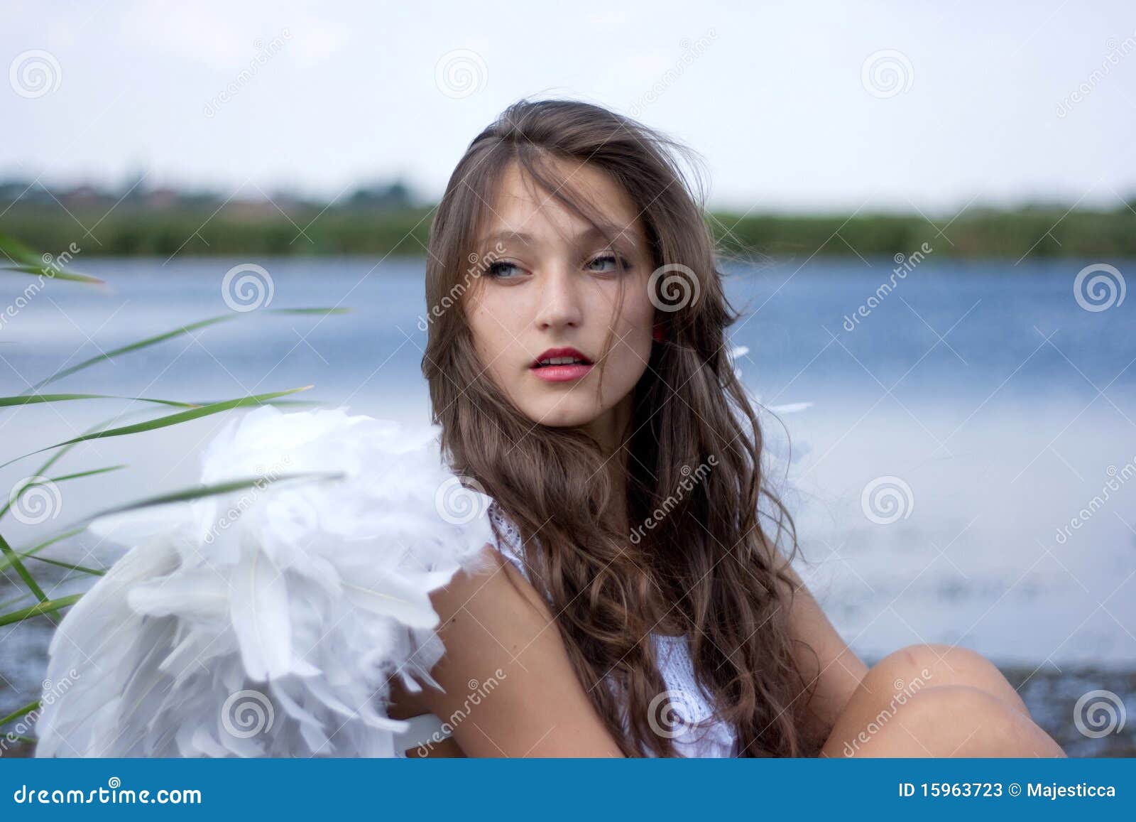 Beautiful Angel at the River Stock Image - Image of pretty, romantic ...