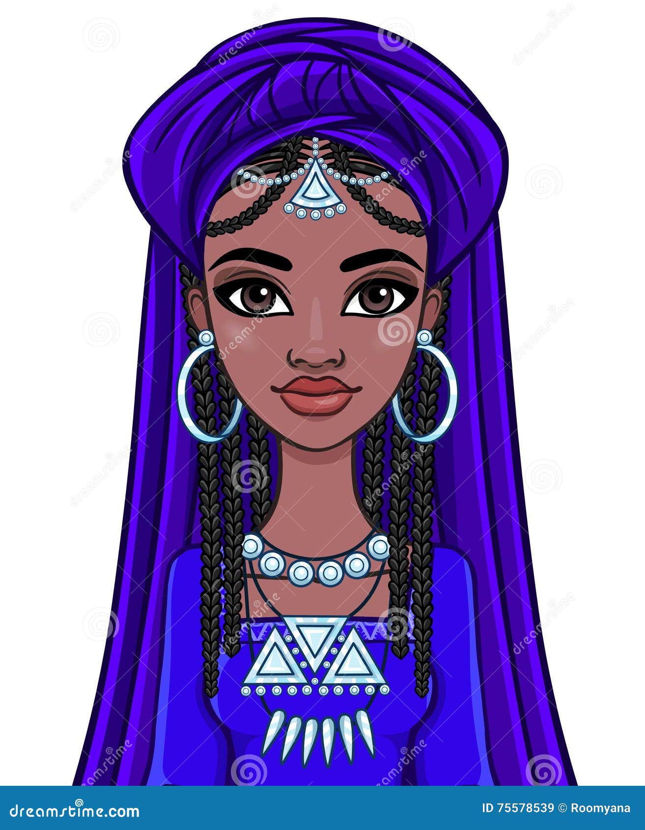 Beautiful Animation African Princess In Ancient Clothes And A Turban