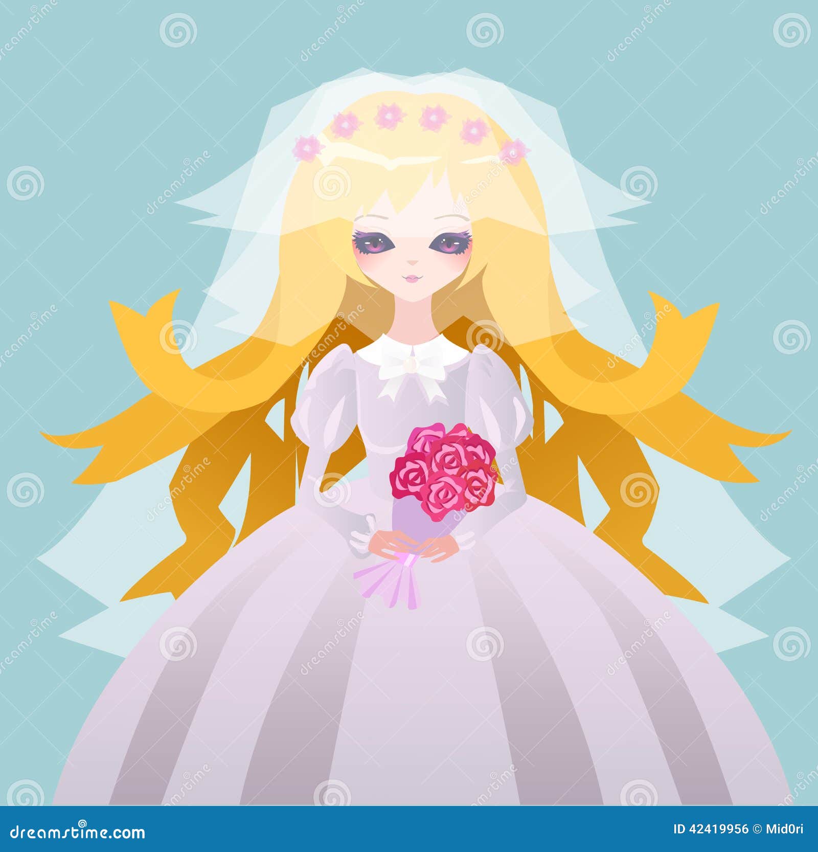 Beautiful anime bride stock vector. Illustration of anime - 42419956