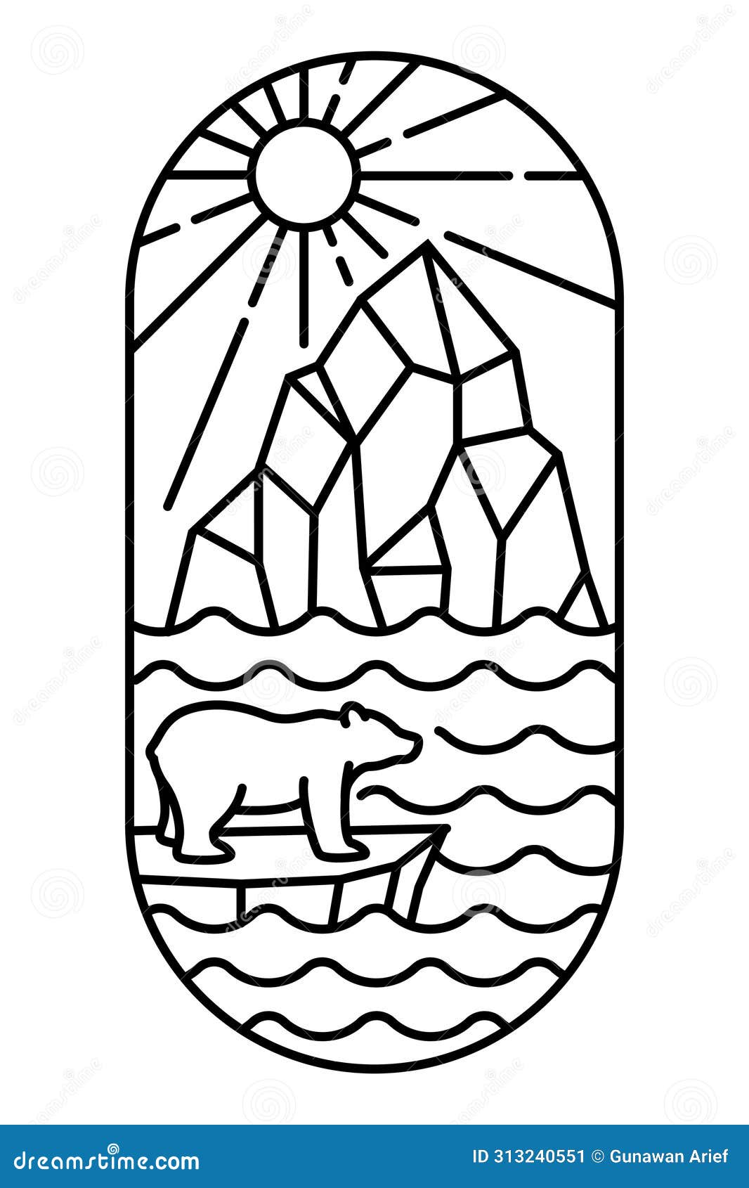 Beautiful Antarctica Views Line Art Illustration Stock Vector ...