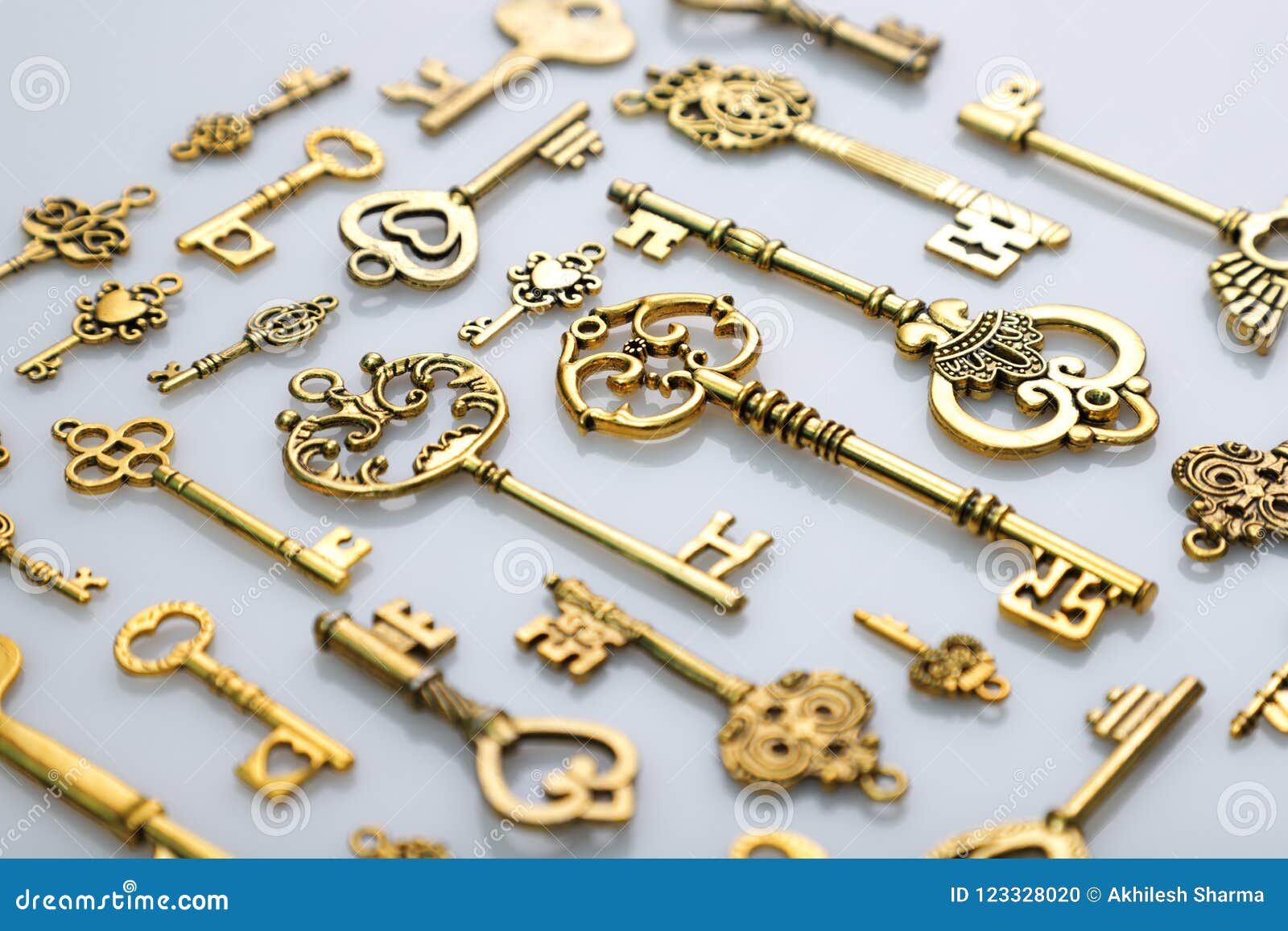 Beautiful Antique Golden Keys on White Background Stock Photo - Image ...