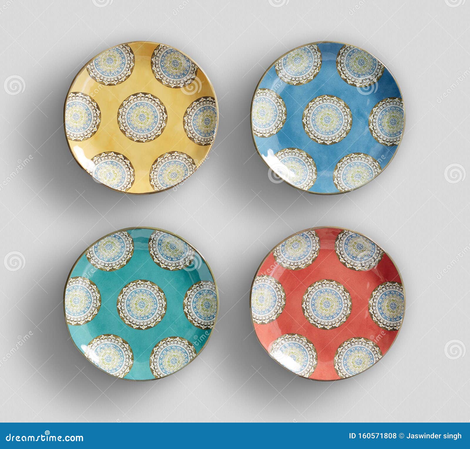 Beautiful Appearance of Hand-painted Four Plates Stock Photo - Image of ...