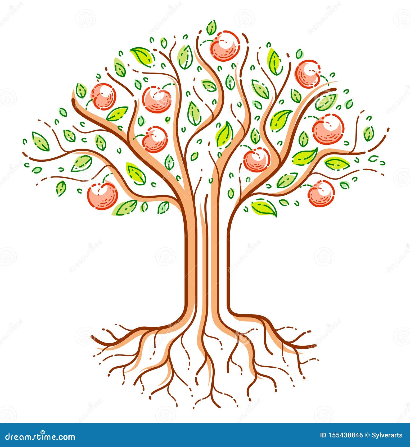 Beautiful Apple Fruit Tree Vector Linear Style Drawing Logo or Icon ...