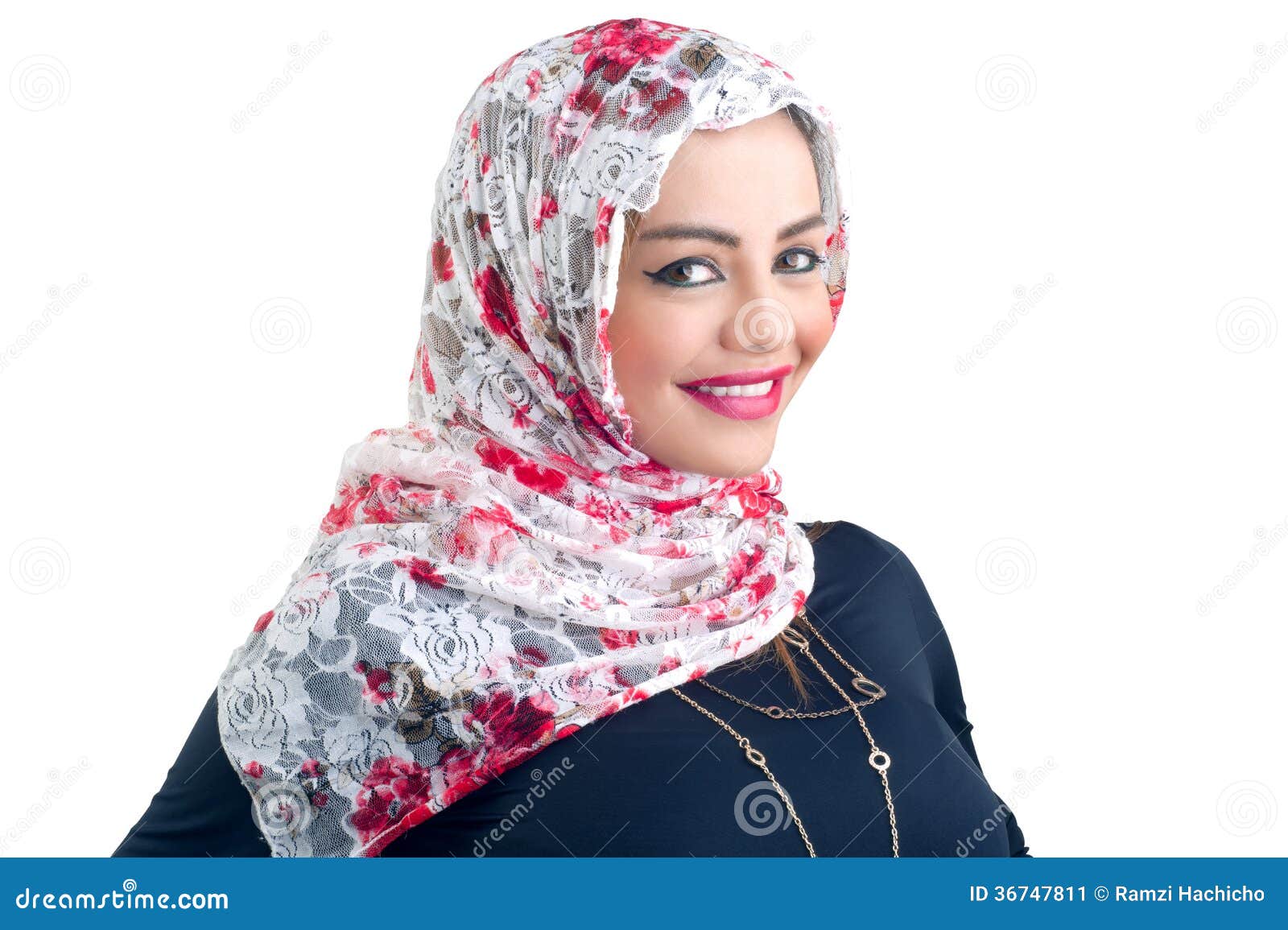 Beautiful Arabian Model In Hijab Posing And Isolated On White Stock
