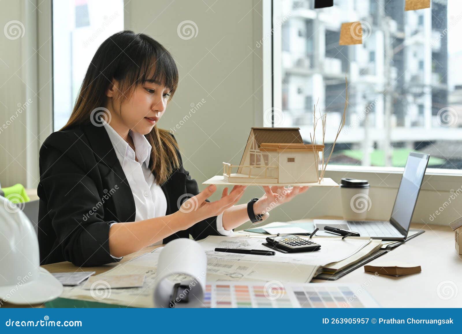 Beautiful Architects Woman Working on Design of a Construction Plan and ...