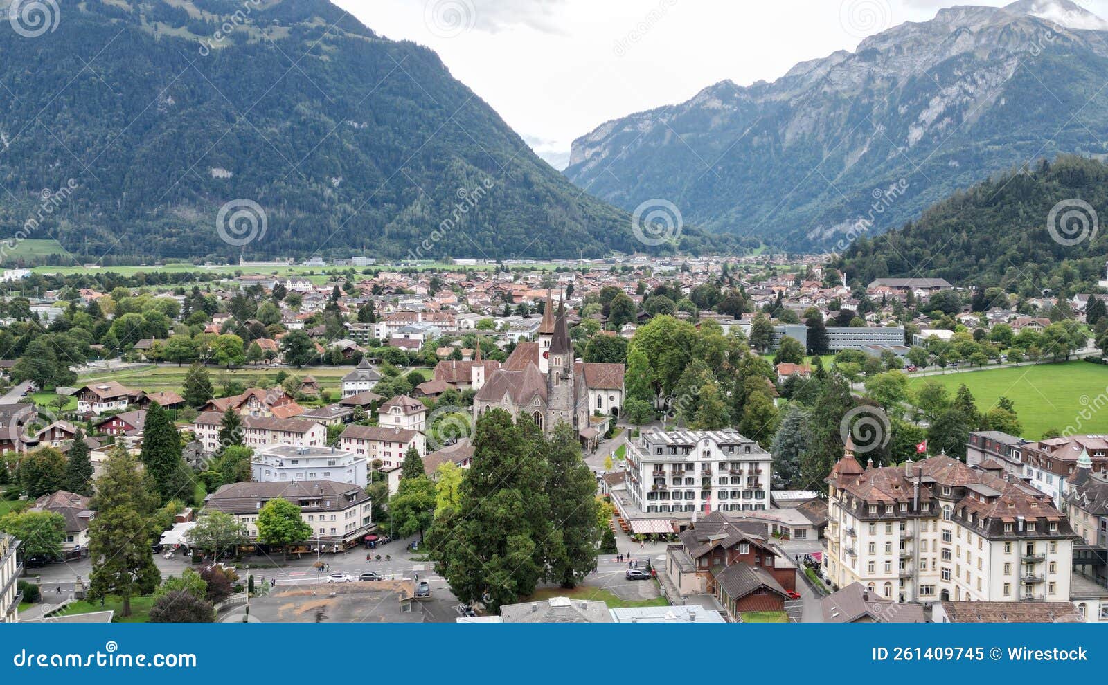 Beautiful Architecture of Interlaken, Switzerland, with Mountains in ...