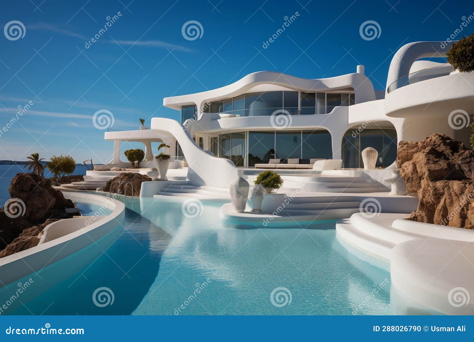 Beautiful Architecture: White House with Pool. AI Stock Photo - Image ...