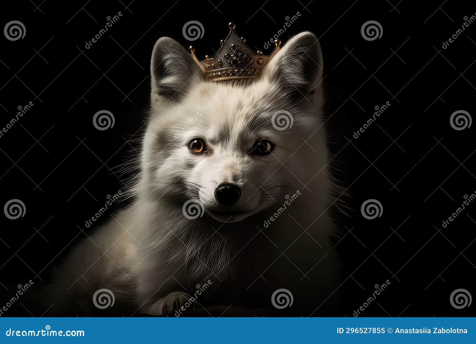 Beautiful Arctic Fox in Gold Crown on Matte Black Background ...