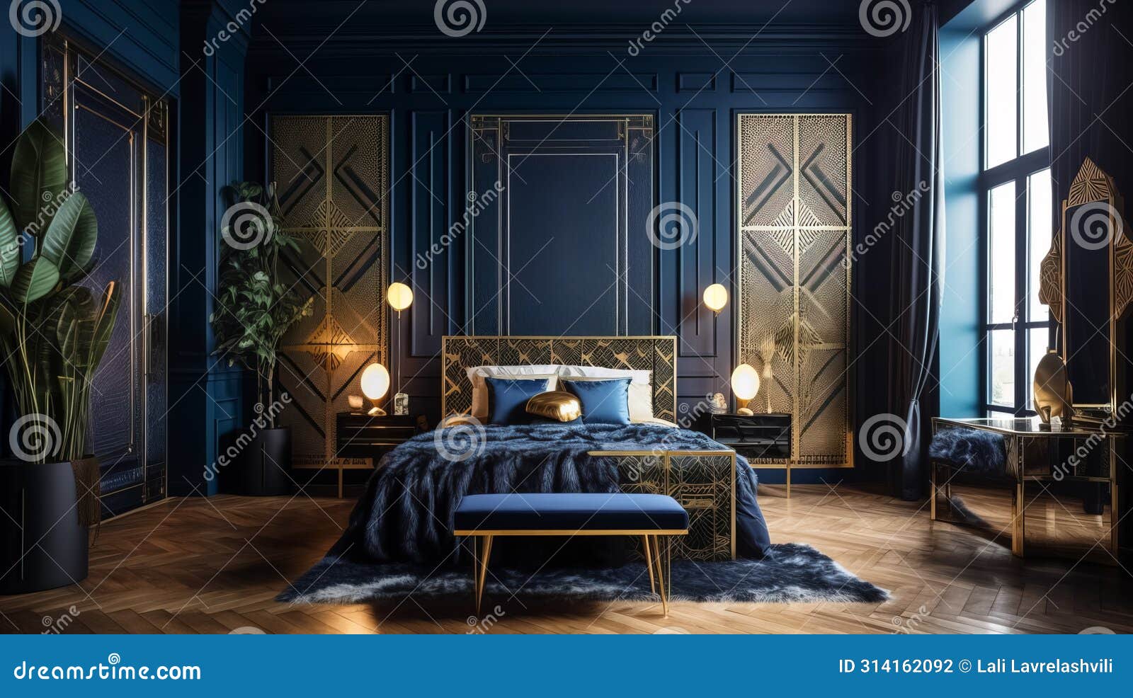 Beautiful Art Deco Interior Design Bedroom with Geometric Patterns ...