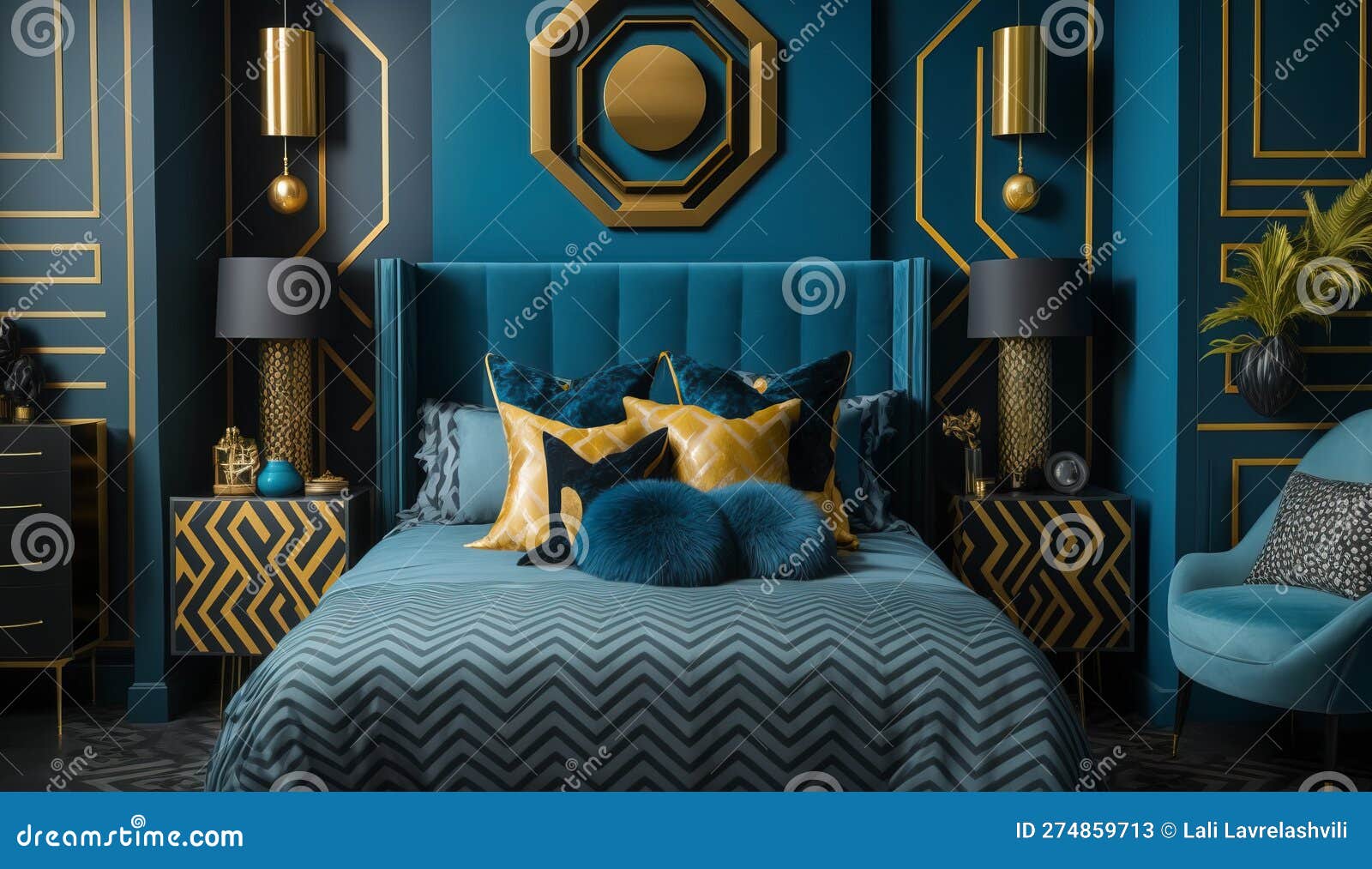 Beautiful Art Deco Interior Design Bedroom with Geometric Patterns ...