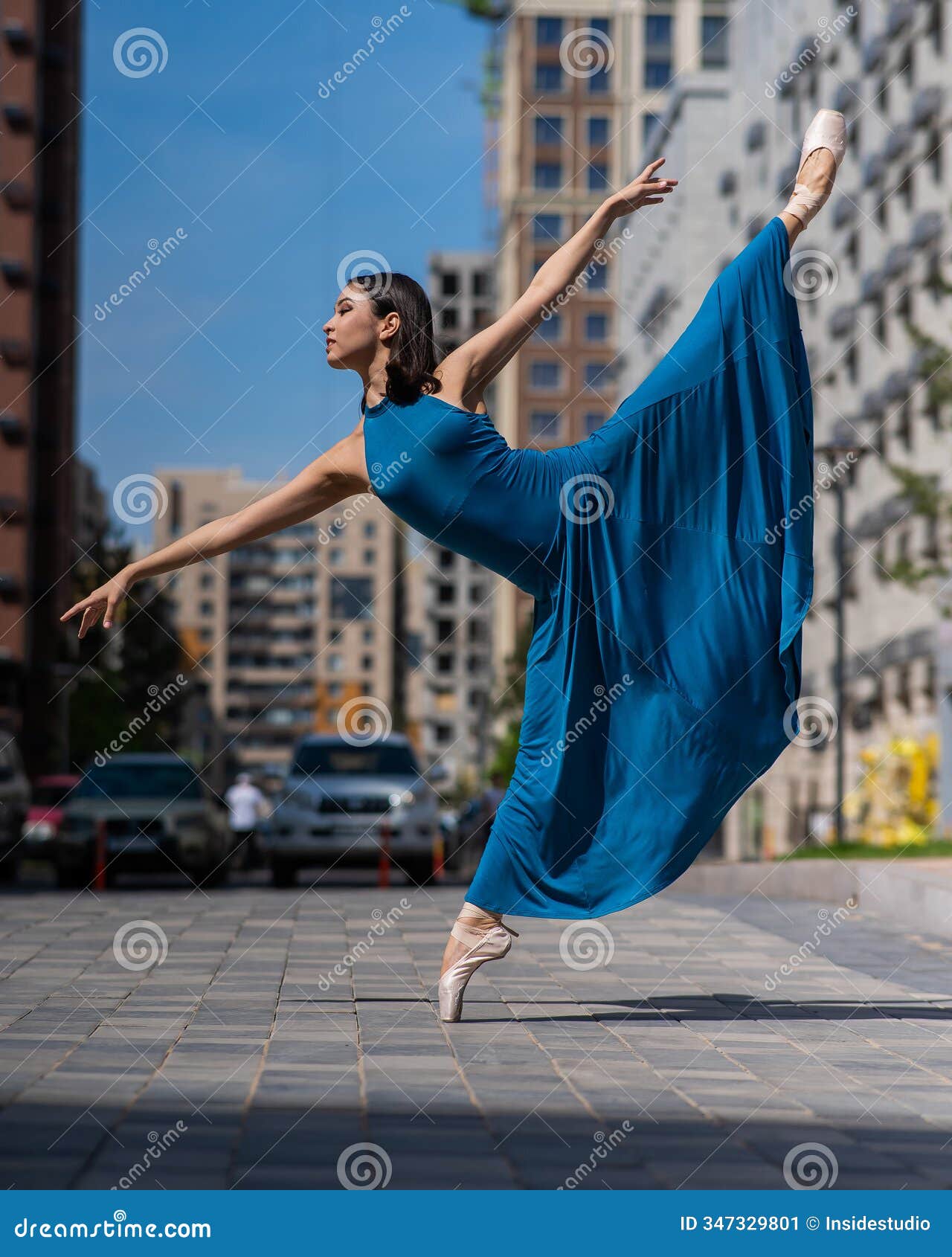 Beautiful Asian Ballerina Dancing Outdoors. Urban Landscape. Stock ...
