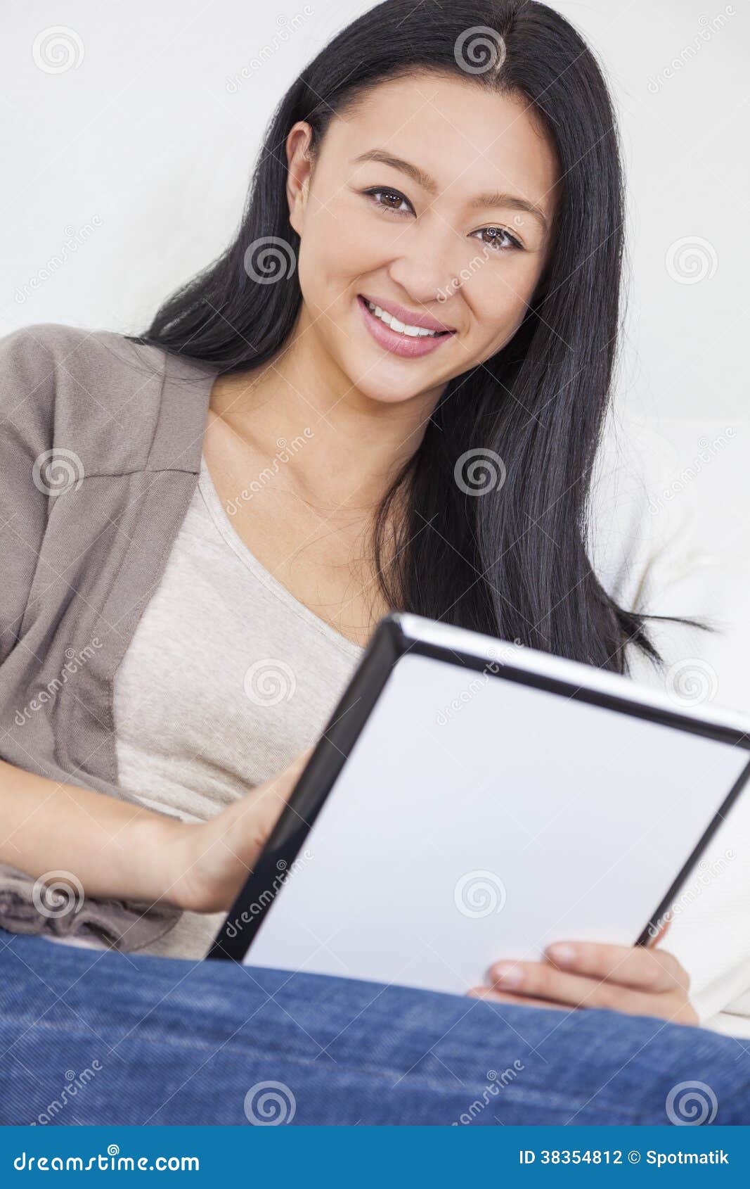 Beautiful Asian Chinese Woman Using Tablet Computer Stock Photo - Image ...