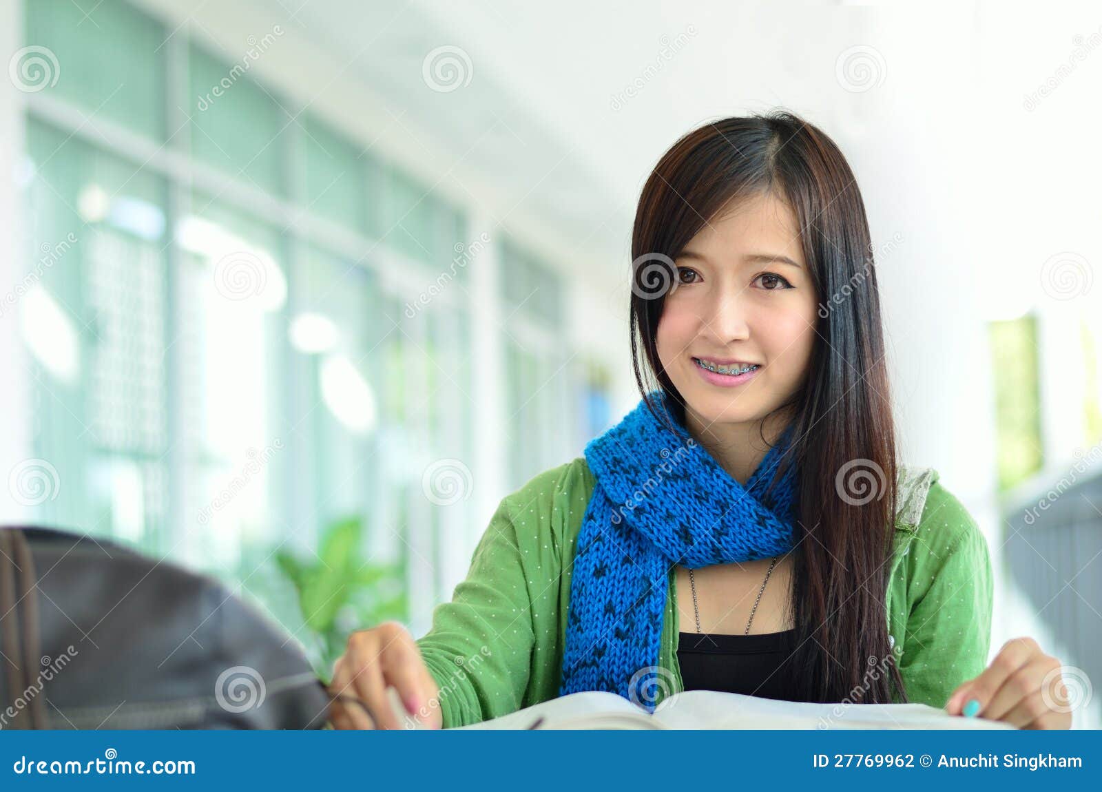Beautiful Asian Girl is Reading and Smile Stock Photo - Image of close ...