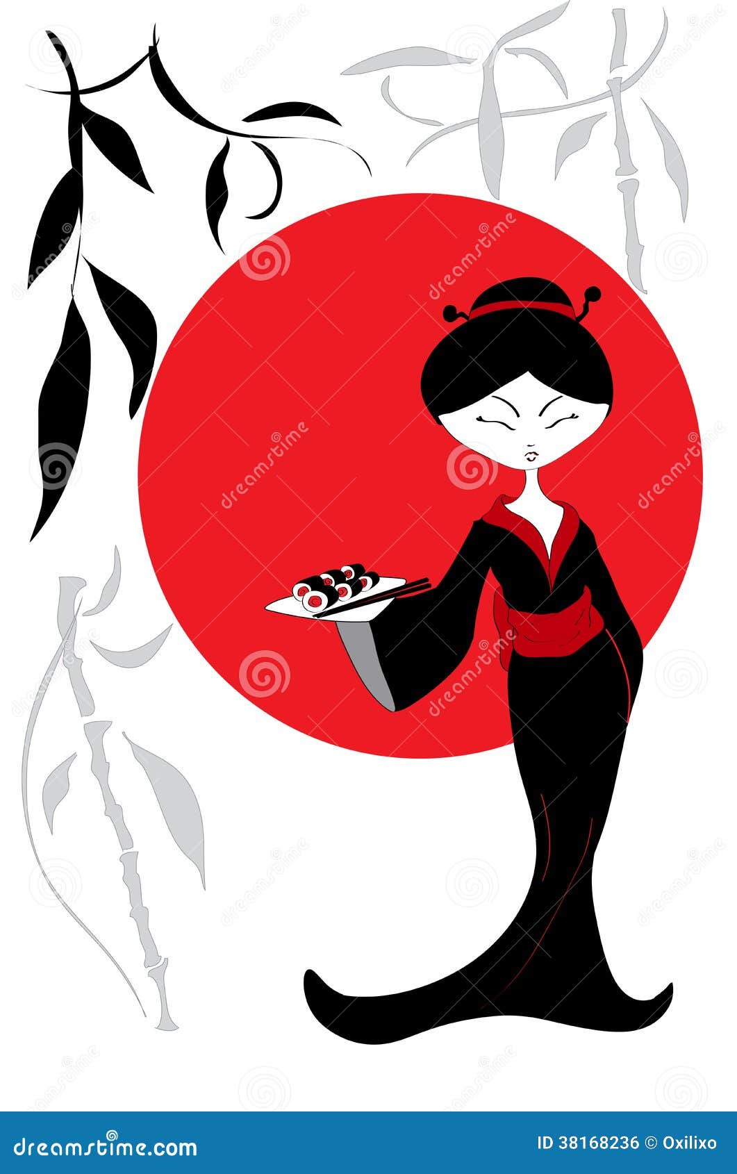 Beautiful Asian Girl with Sushi, Menu Template Stock Vector ...