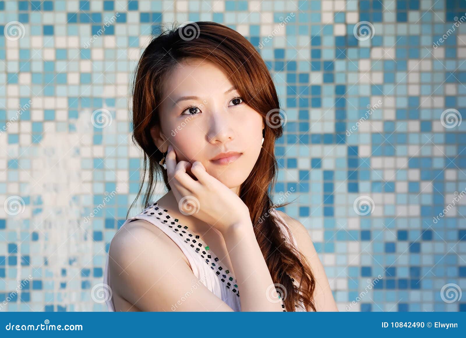 Beautiful Asian Lady in Front of Mosaic and Think Stock Photo - Image ...