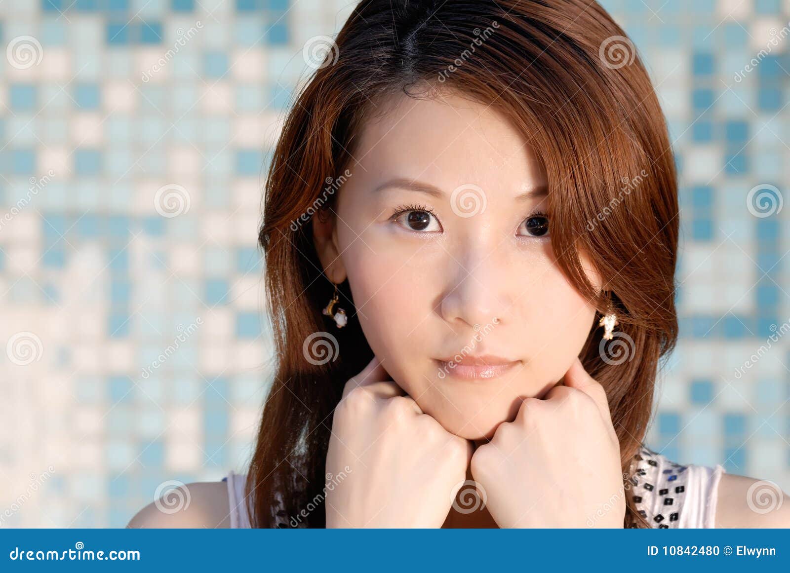 Beautiful Asian Lady in Front of Mosaic and Watch Stock Photo - Image ...