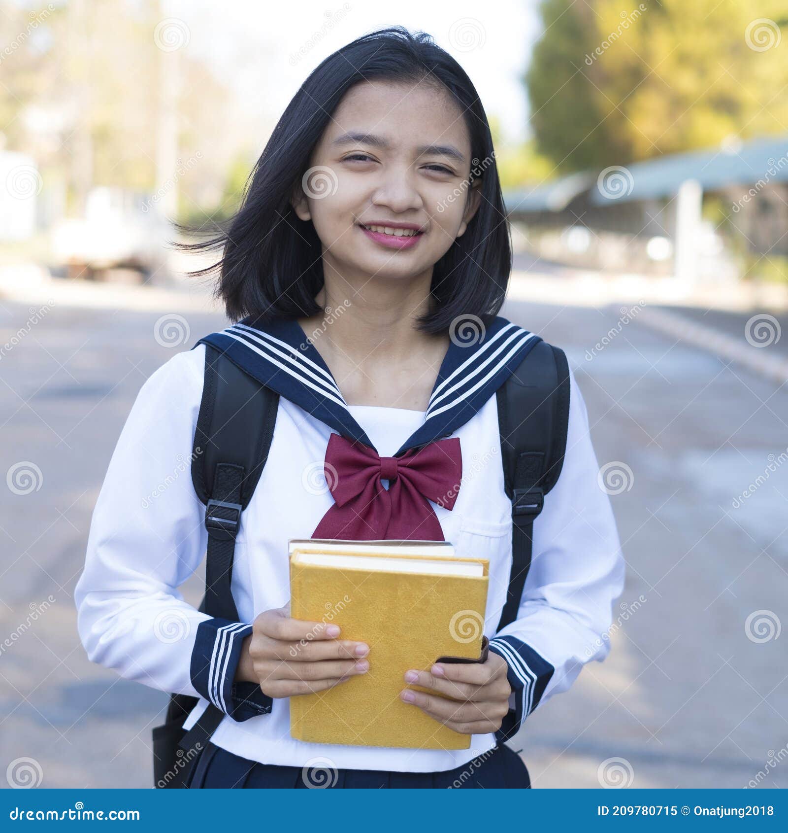 Beautiful Asian Student Hold Book at School Stock Image - Image of book ...