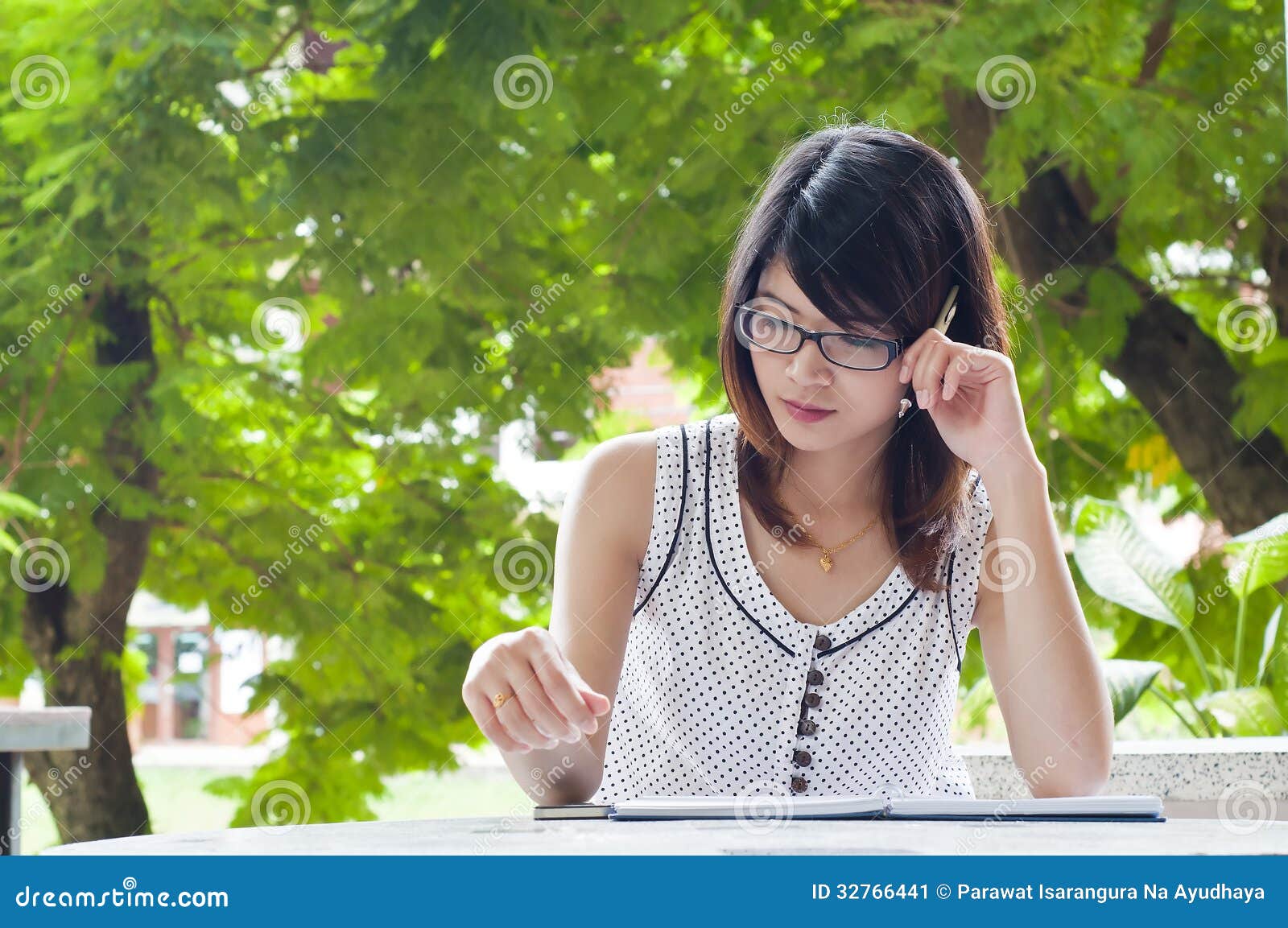 Beautiful Asian Student Woman Thinking. Stock Image - Image of asian ...