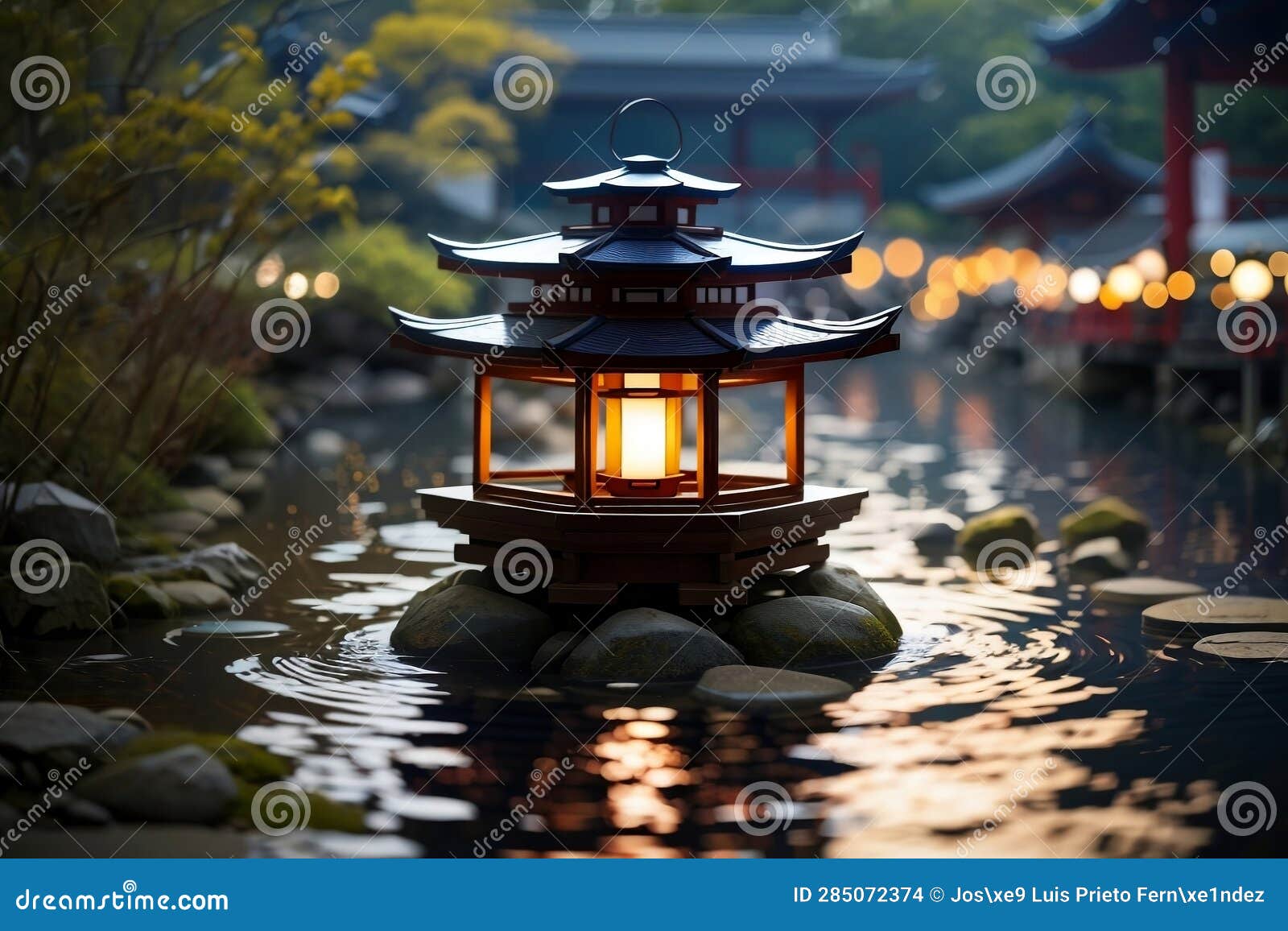 A Beautiful Asian Water Lantern Stock Illustration - Illustration of ...
