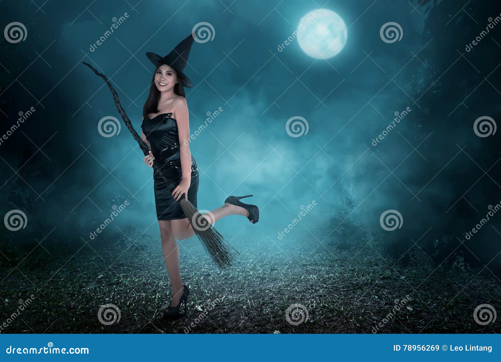 Beautiful Asian Witch Woman Ready To Fly Stock Image - Image of fantasy ...
