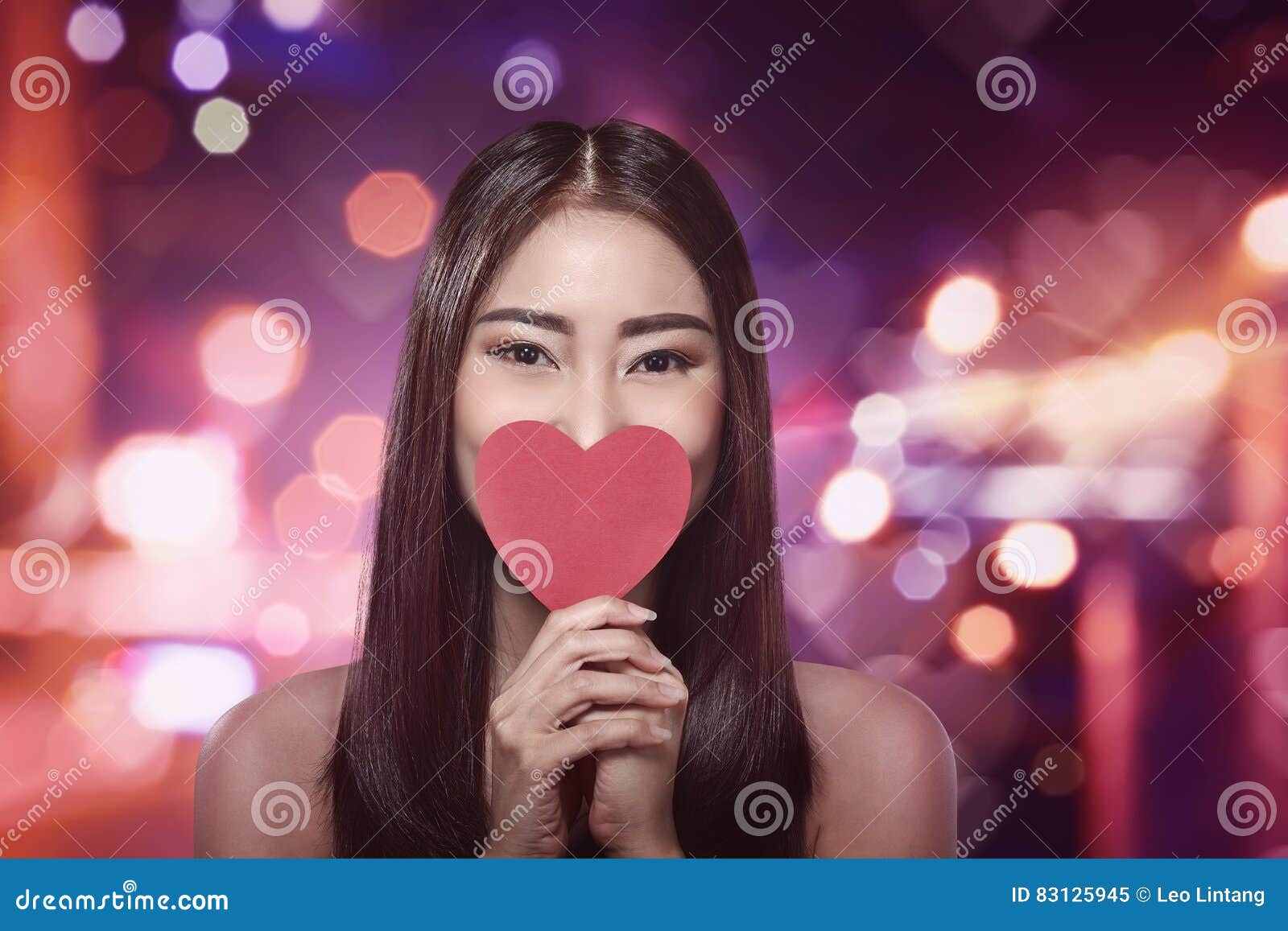 Beautiful Asian Woman Holding A Red Heart Stock Image Image Of